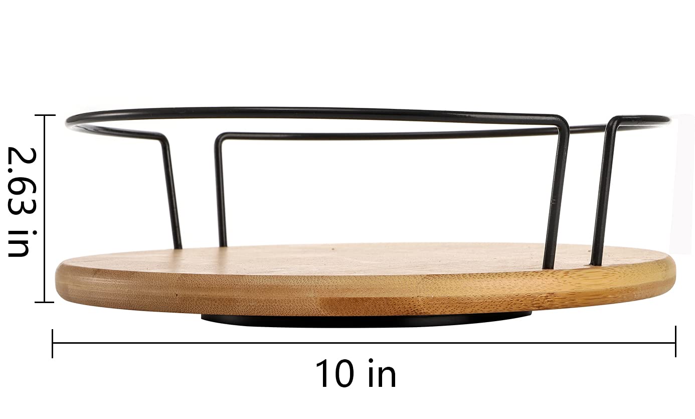 Lawei 10 Inch Lazy Susan Turntable, Bamboo Spinning Spice Rack Holder Kitchen Cabinet Counter Rotating Condiments Organizer for Spice Condiment Baking