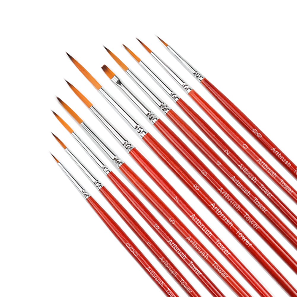 Fine Enamel Detail Brushes Set - 11 Pieces Miniature Paint Brushes for Detailing & Art Painting - Acrylic, Watercolor, Oil - Models, Airplane Kits, Nail Painting
