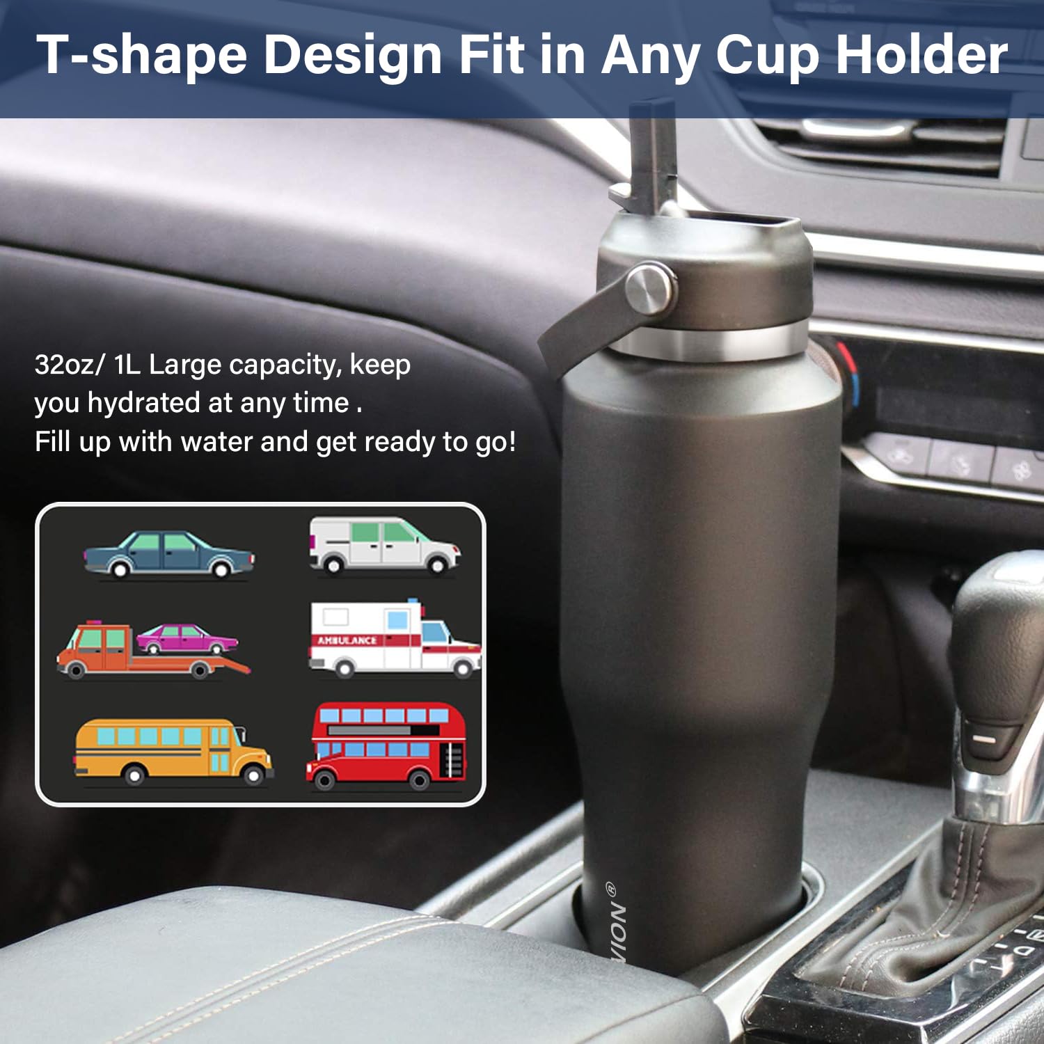 HYDROWION 32oz Stainless Steel Water Bottle(Cold for 48 Hrs, Hot for 24 Hrs), Double Wall Vacuum Insulated Water Flask with Straw Lid, Spout Lid and Flex Cap, Fit in Any Car Cup Holder, Cobalt