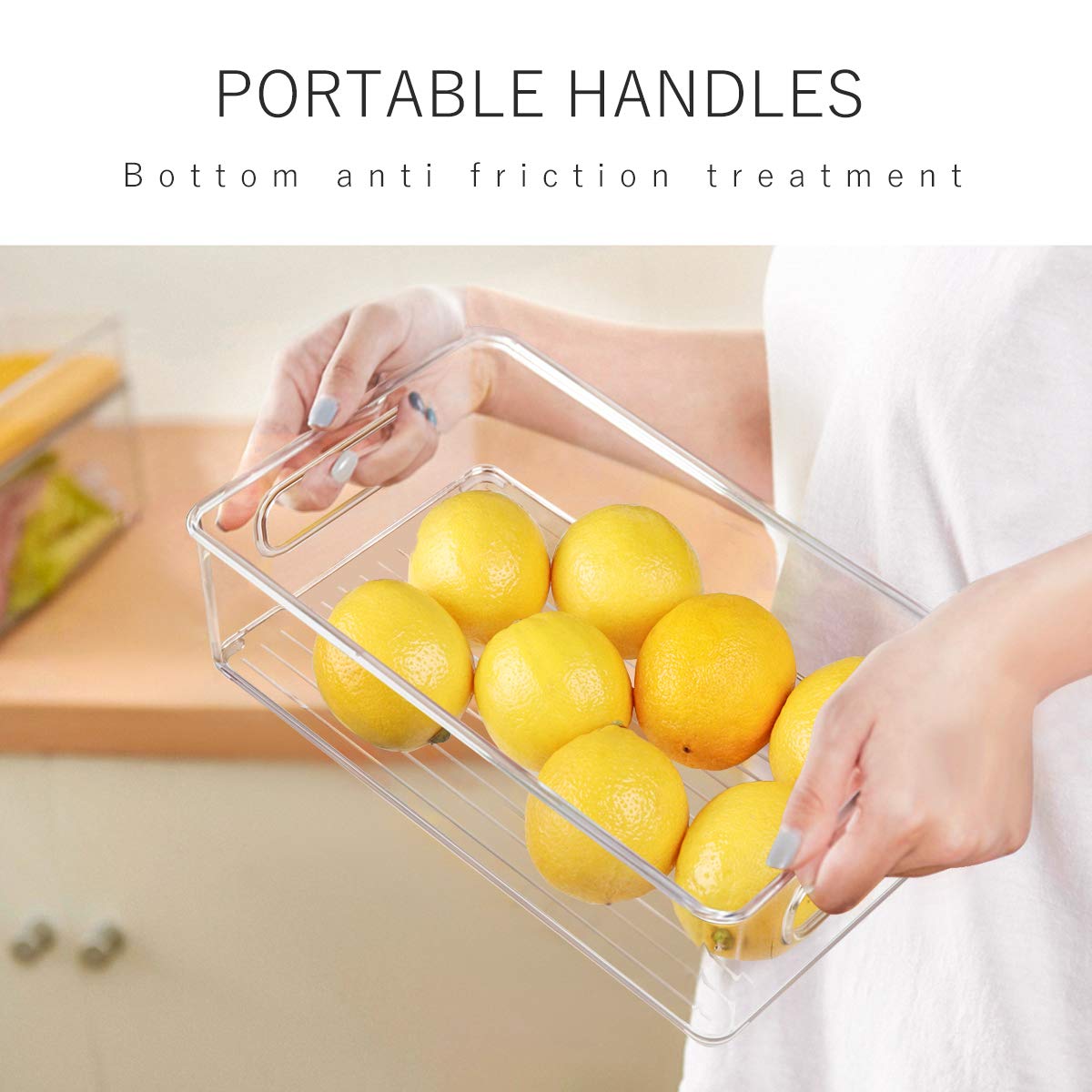Stackable Refrigerator Organizer Bins, 6 Pack Clear Kitchen Organizer Container Bins with Handles and 20 PCS Free Plastic Bags for Pantry, Cabinets, Shelves, Drawer, Freezer - Food Safe, BPA Free 10"L