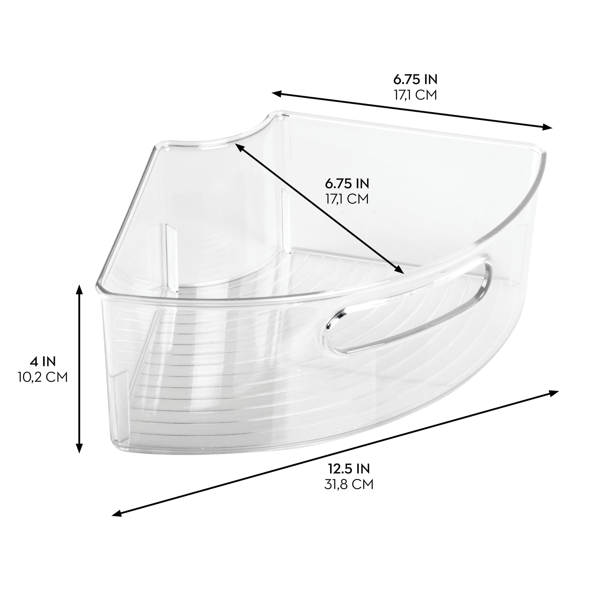 iDesign Plastic Lazy Susan Cabinet Storage Bin, 1/4 Wedge Container for Kitchen, Pantry, Counter, BPA-Free, 12.75" x 7.5" x 4.25", Set of 4, Clear