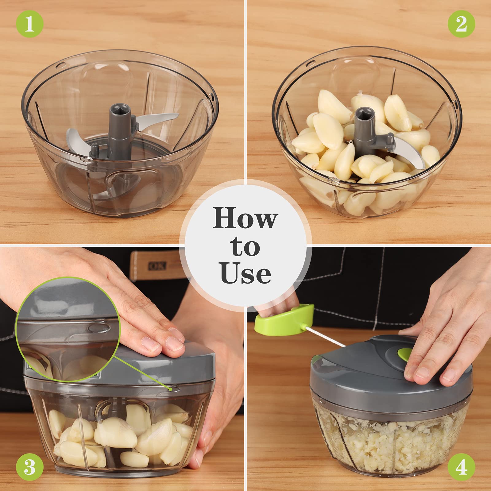 Manual Food Chopper Vegetable Cutter, Chopper Hand String Vegetable Chopper Onions Cutter for Vegetable Fruits Nuts Durable BPA Free Food Safe Material (2 Cup-Gray)
