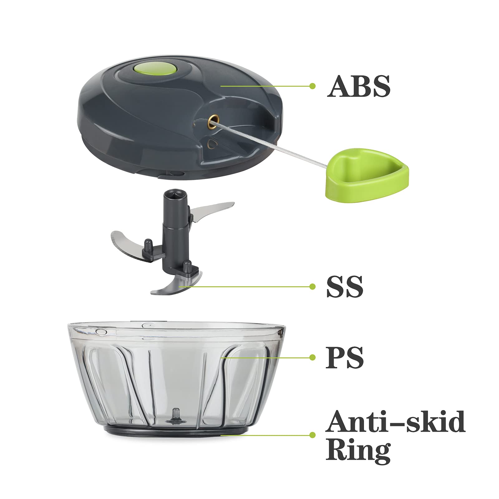 Manual Food Chopper Vegetable Cutter, Chopper Hand String Vegetable Chopper Onions Cutter for Vegetable Fruits Nuts Durable BPA Free Food Safe Material (2 Cup-Gray)