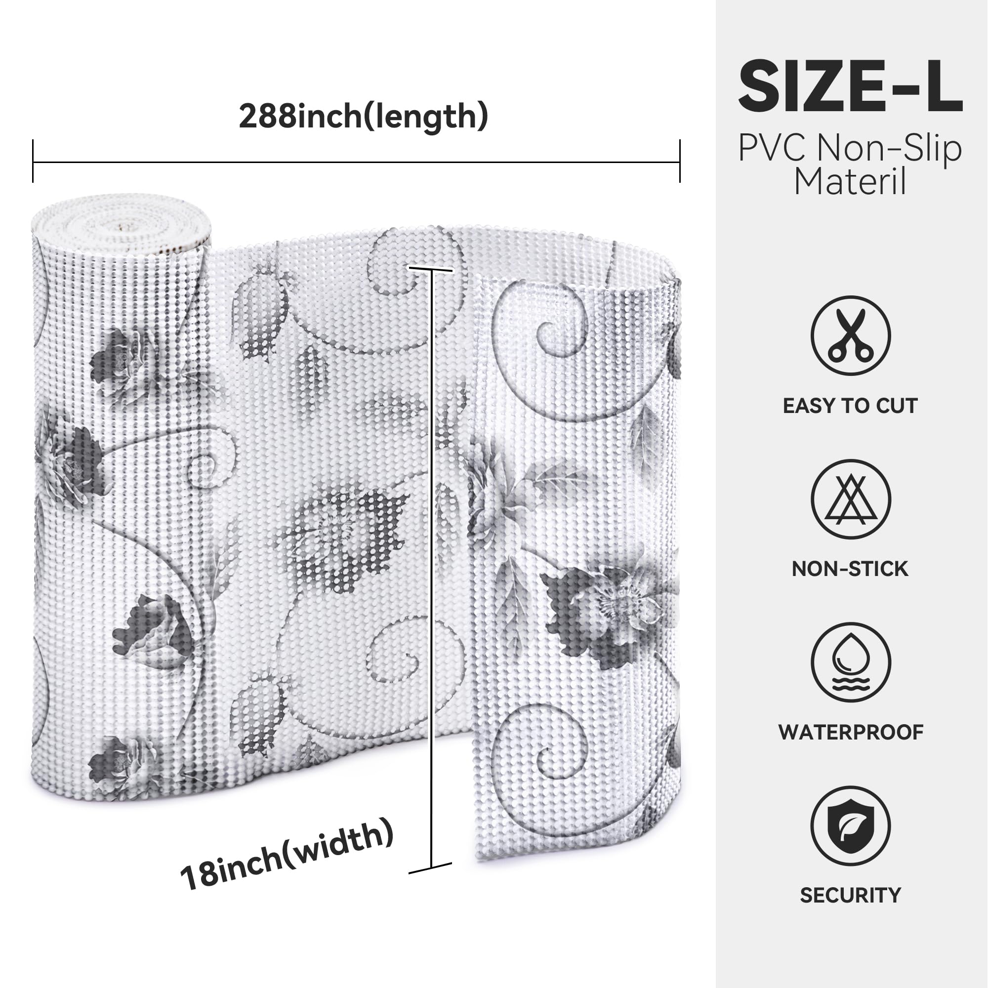 RAY STAR Shelf Liner, Non-Adhesive Refrigerator Liners for Shelves 12*120 inch, Vinyl Shelf Drawer Liner Non-Slip Bathroom Cabinet Liner for Kitchen/Storage/Desks (Floral)
