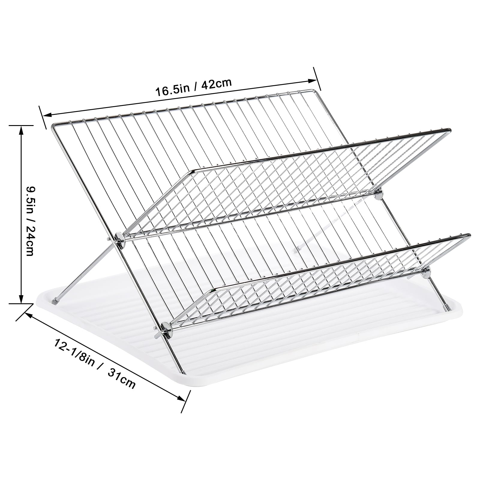 Youeon Foldable Dish Drying Rack with Drainboard, Stainless Steel 2 Tier Dish Drainer Rack, Collapsible Dish Drainer, Folding Dish Rack for Kitchen Sink, Countertop, Cutlery, Plates, Dishes