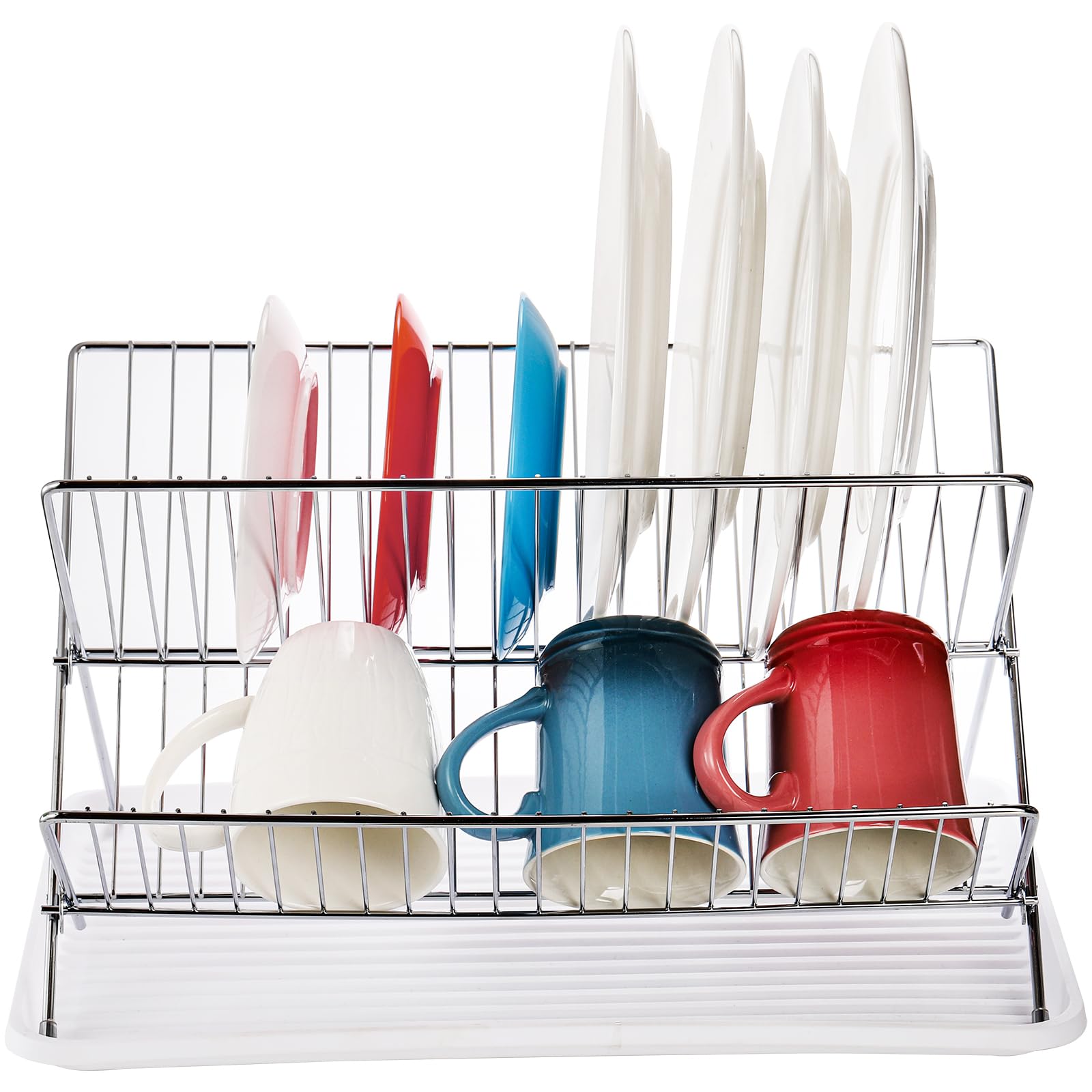 Youeon Foldable Dish Drying Rack with Drainboard, Stainless Steel 2 Tier Dish Drainer Rack, Collapsible Dish Drainer, Folding Dish Rack for Kitchen Sink, Countertop, Cutlery, Plates, Dishes