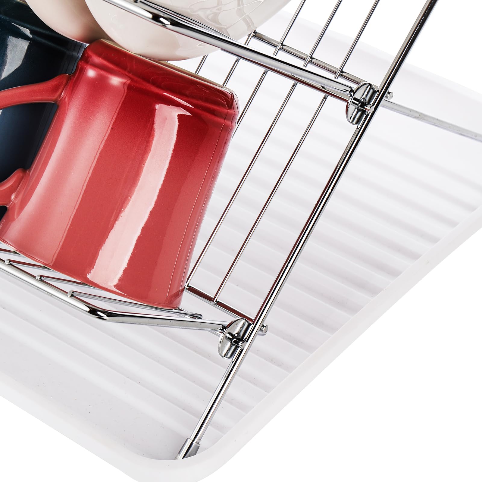 Youeon Foldable Dish Drying Rack with Drainboard, Stainless Steel 2 Tier Dish Drainer Rack, Collapsible Dish Drainer, Folding Dish Rack for Kitchen Sink, Countertop, Cutlery, Plates, Dishes