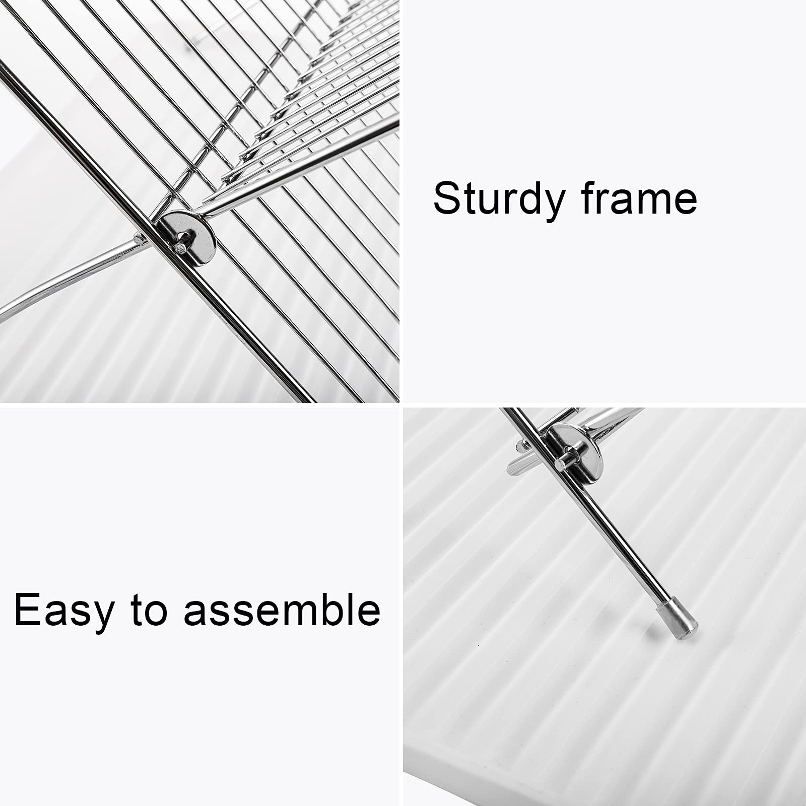 Youeon Foldable Dish Drying Rack with Drainboard, Stainless Steel 2 Tier Dish Drainer Rack, Collapsible Dish Drainer, Folding Dish Rack for Kitchen Sink, Countertop, Cutlery, Plates, Dishes