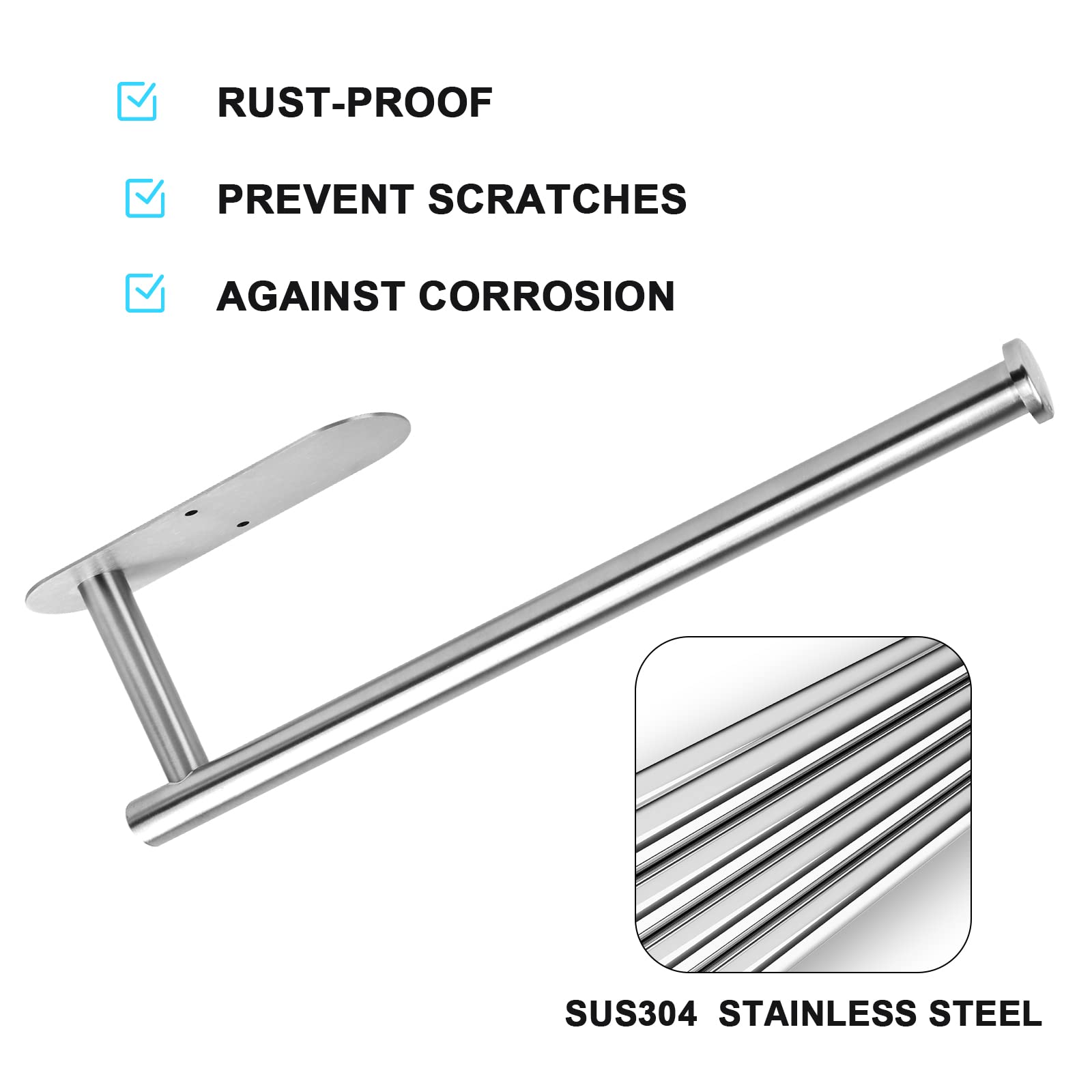 Paper Towel Holder Under Cabinet, DIGHEIGG Self Adhesive or Wall Mount Paper Towel Holder Under Counter Hanging Stand for Kitchen, Bathroom, Home Kitchen Organization(13Inch, Silver)