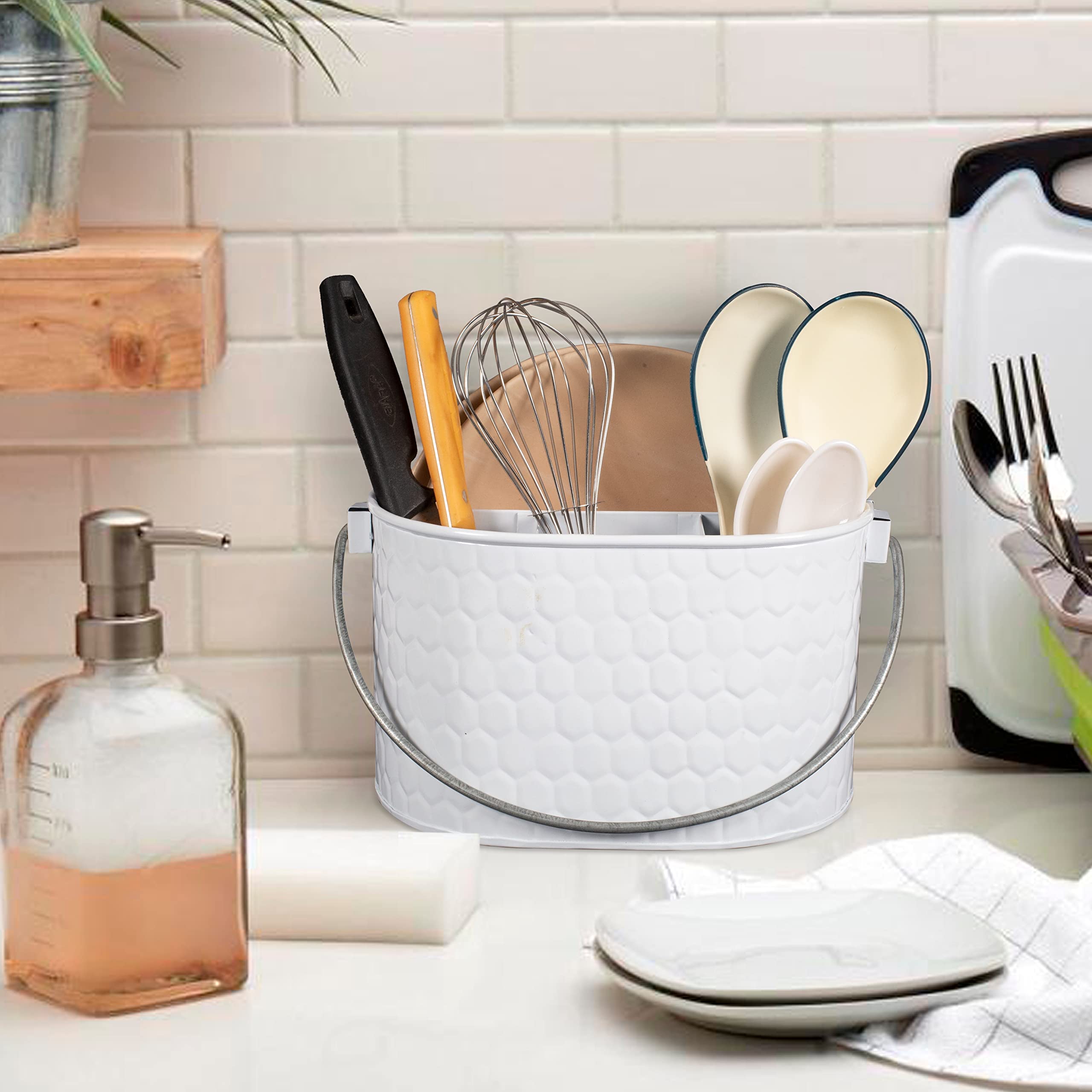 CLEENTABLE utensil caddy for parties, utensil caddy for countertop, kitchen utensil caddy, plate and utensil caddy - picnic utensil caddy, kitchen utensil caddy for countertop - 10 Inches (Grey)