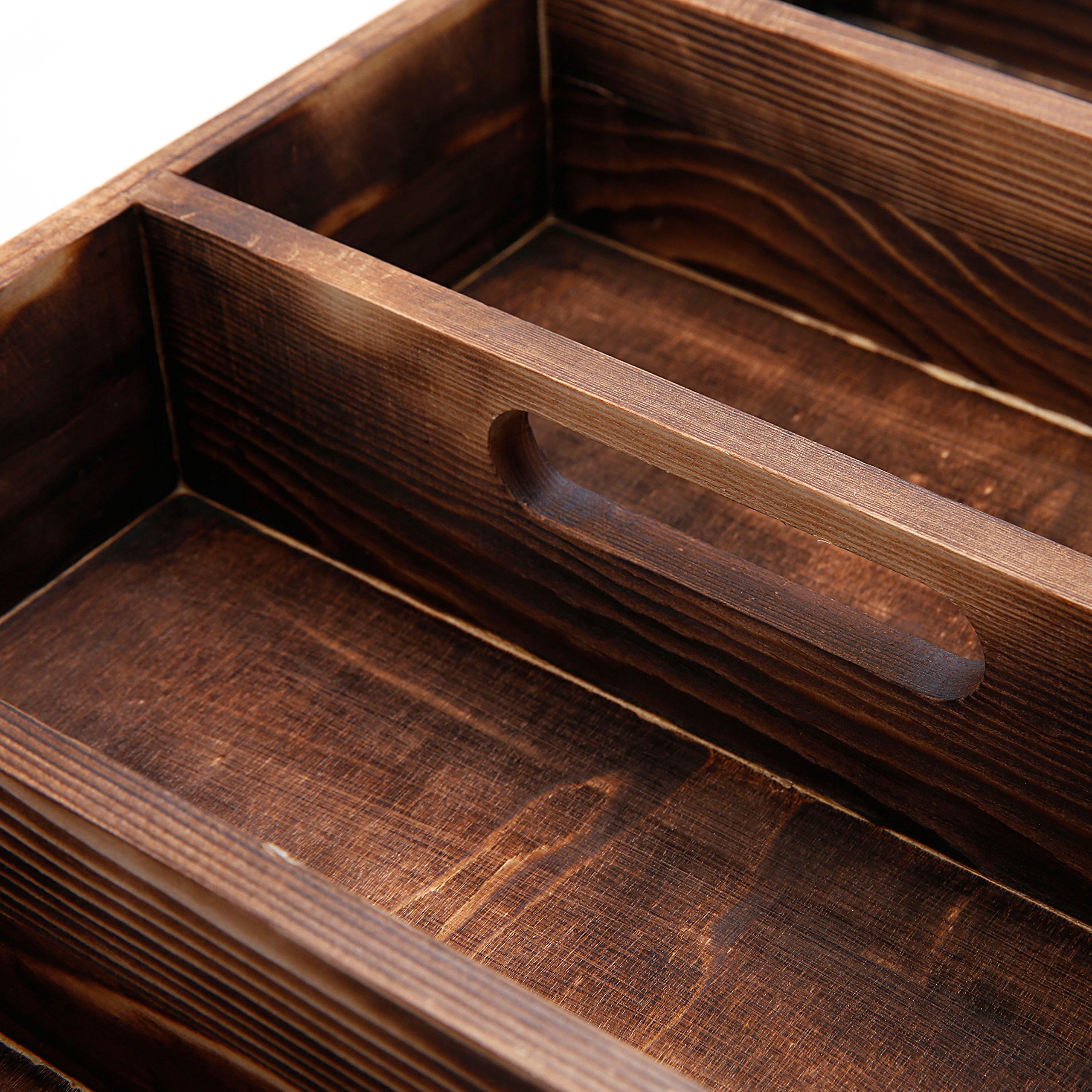 MyGift Burnt Wood Drawer Organizer Tray with 4 Slots, Multipurpose Utensil, Cutlery, Tools Wooden Bin