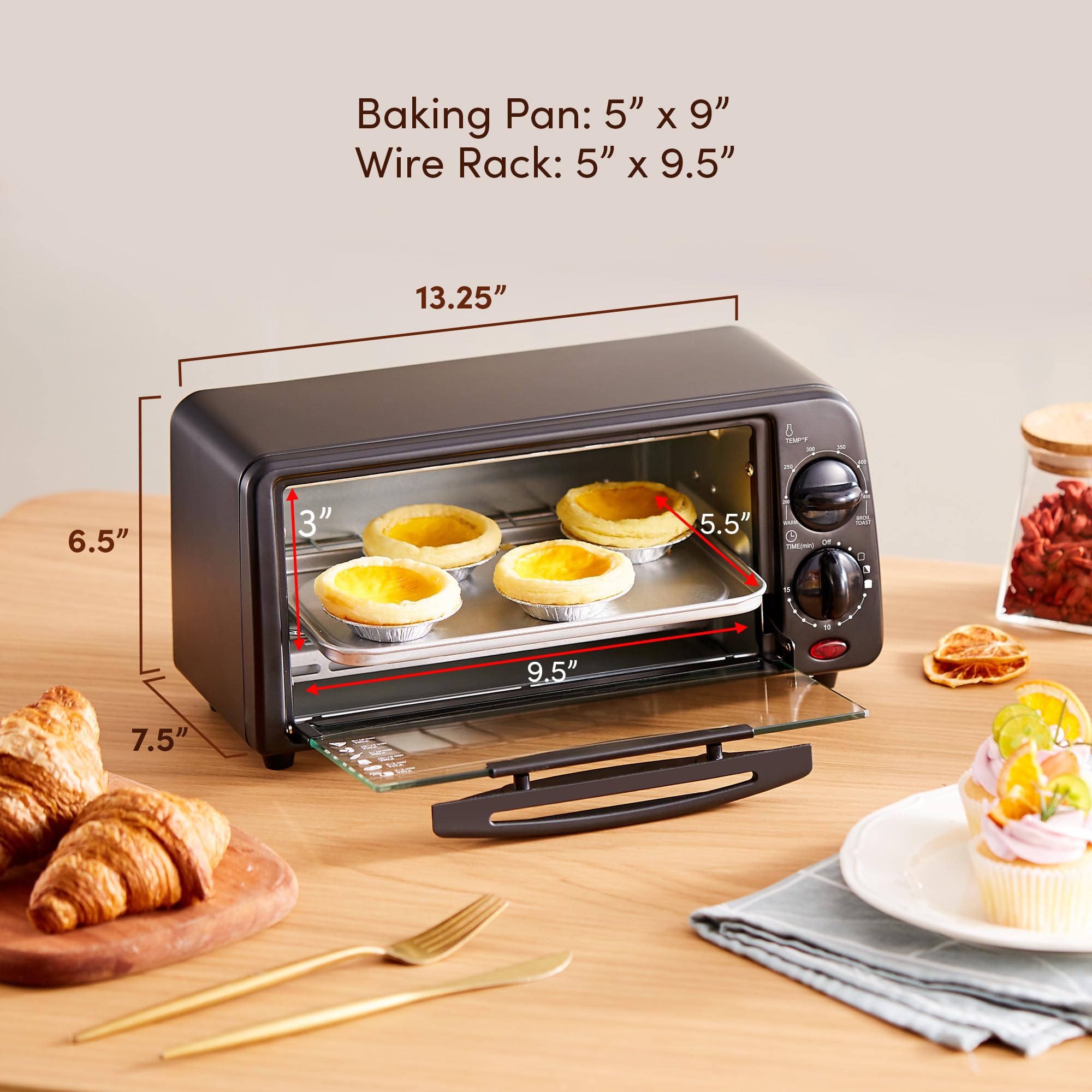 Elite Gourmet ETO236 Personal 2 Slice Countertop Toaster Oven with 15 Minute Timer Includes Pan and Wire Rack, Bake, Broil, Toast, Black