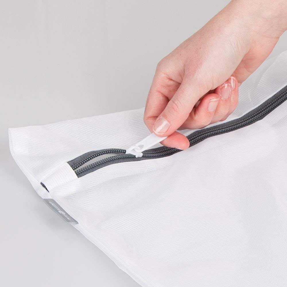 iDesign Mesh Laundry Bag with Built in Zipper for Delicates – Medium, 12" x 16", White