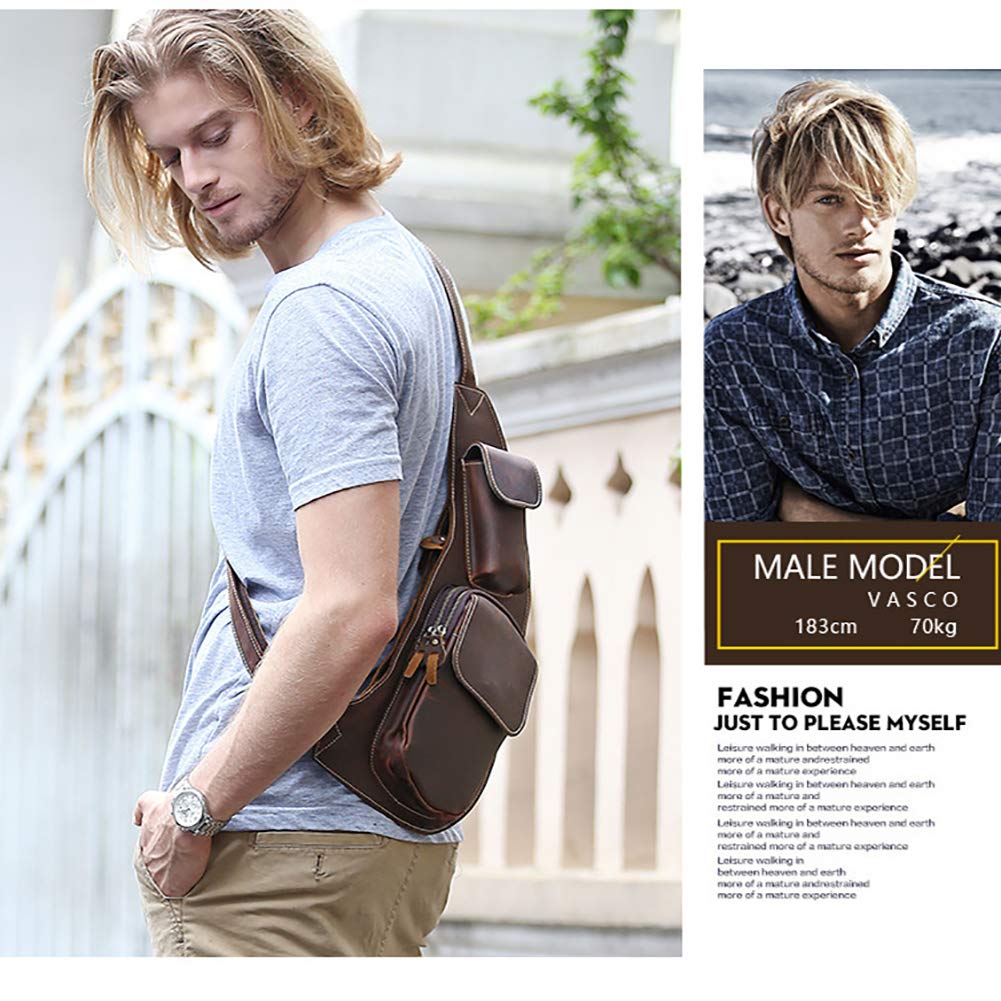 LederleiterUSA Men's Leather Chest Bag Sling Crossbody Shoulder Bag Backpack Outdoor Bag for men