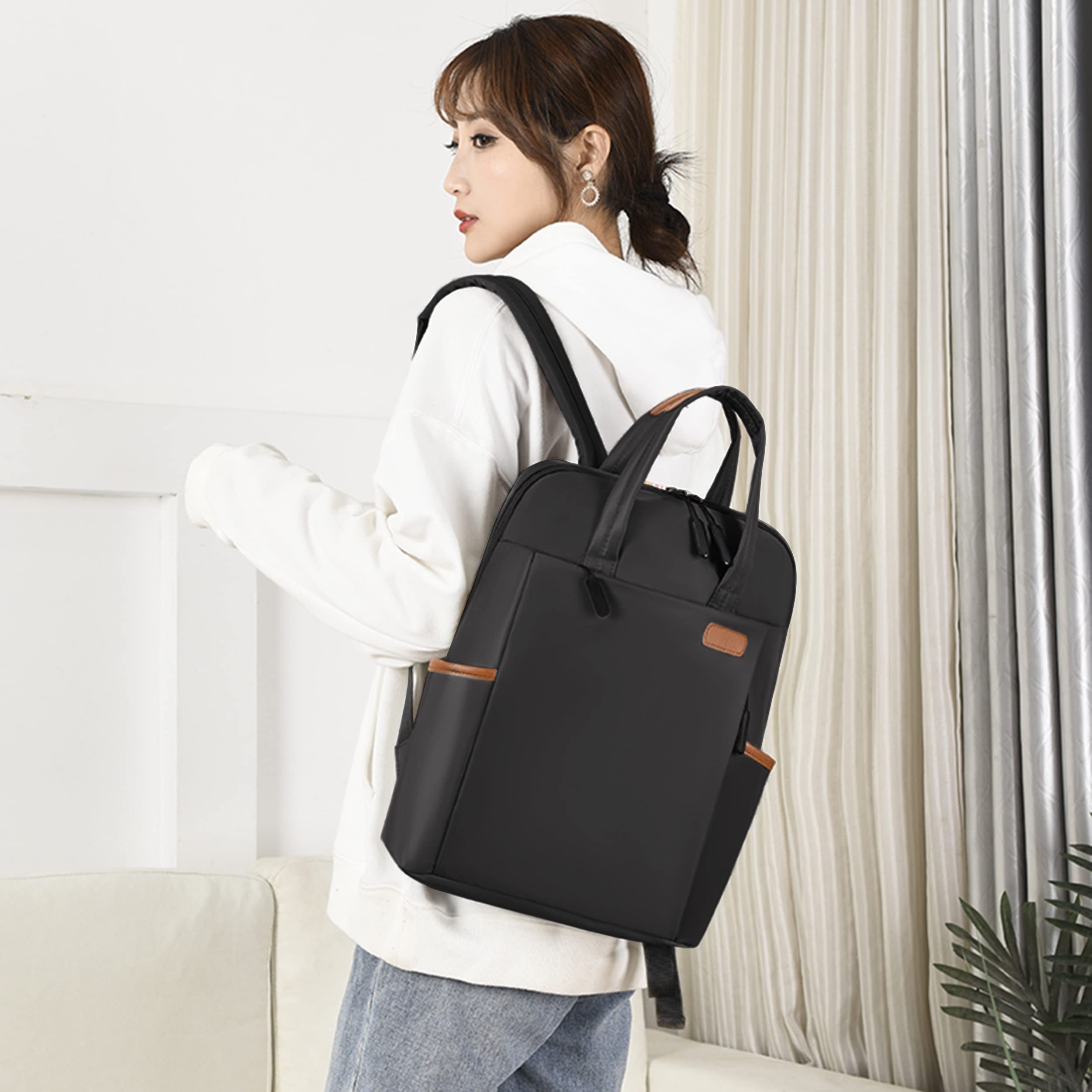 E-Tree Travel Laptop Backpack Women, 15.6 Inch, Slim Lightweigh Casual Computer Daypack Work College School Bag Bookbag Girls Purse (Black)