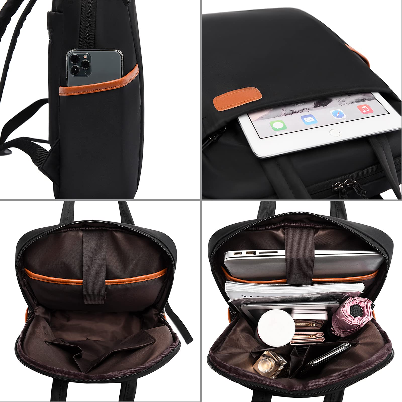 E-Tree Travel Laptop Backpack Women, 15.6 Inch, Slim Lightweigh Casual Computer Daypack Work College School Bag Bookbag Girls Purse (Black)