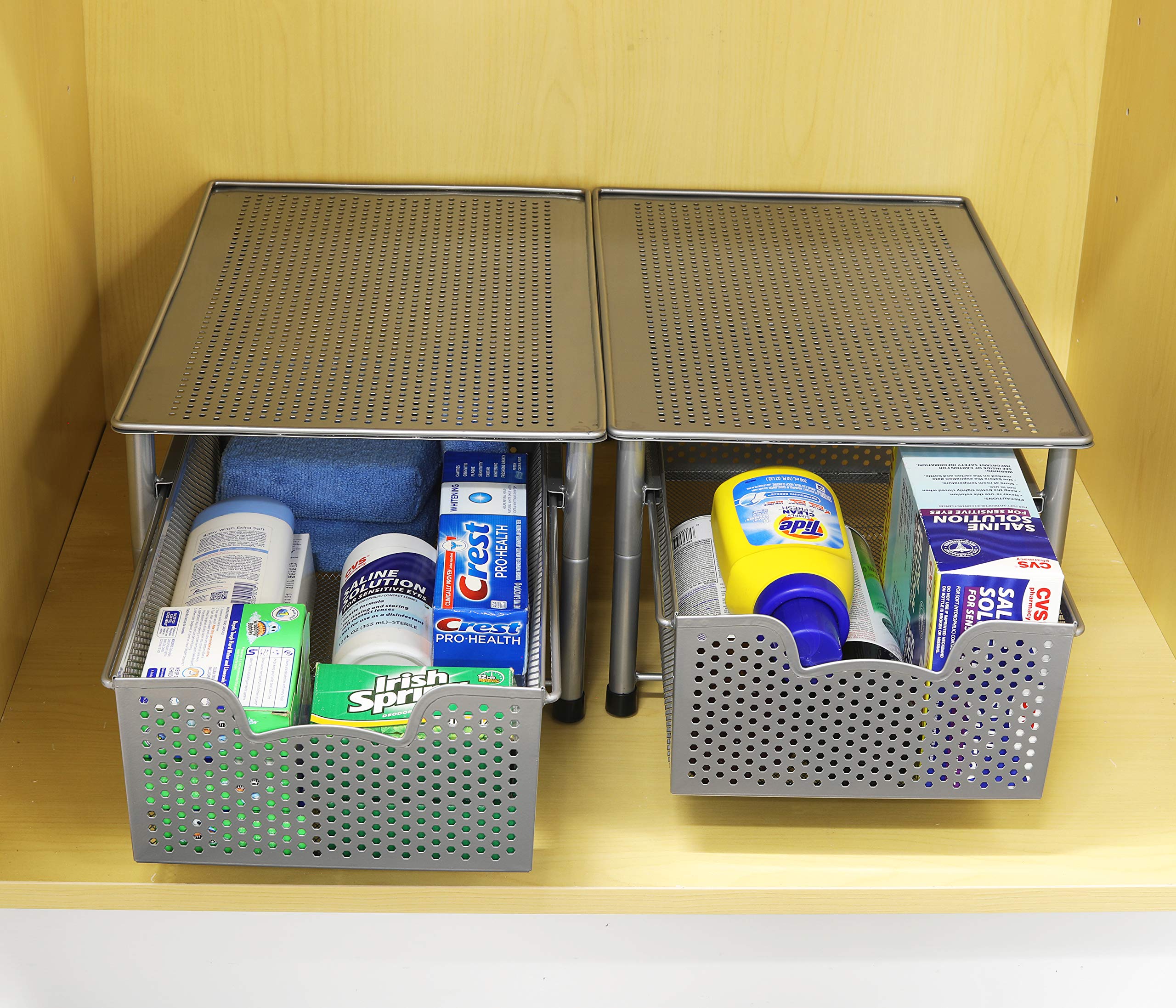 Simple Houseware Stackable Cabinet Basket Drawer Organizer, Silver