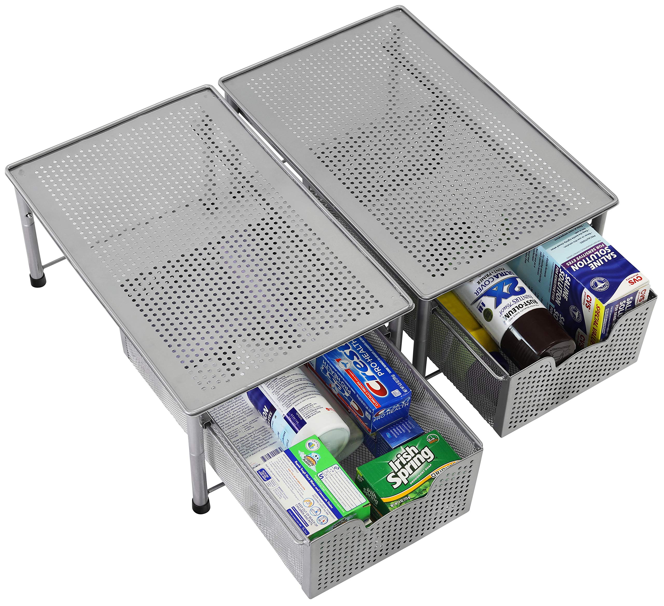 Simple Houseware Stackable Cabinet Basket Drawer Organizer, Silver