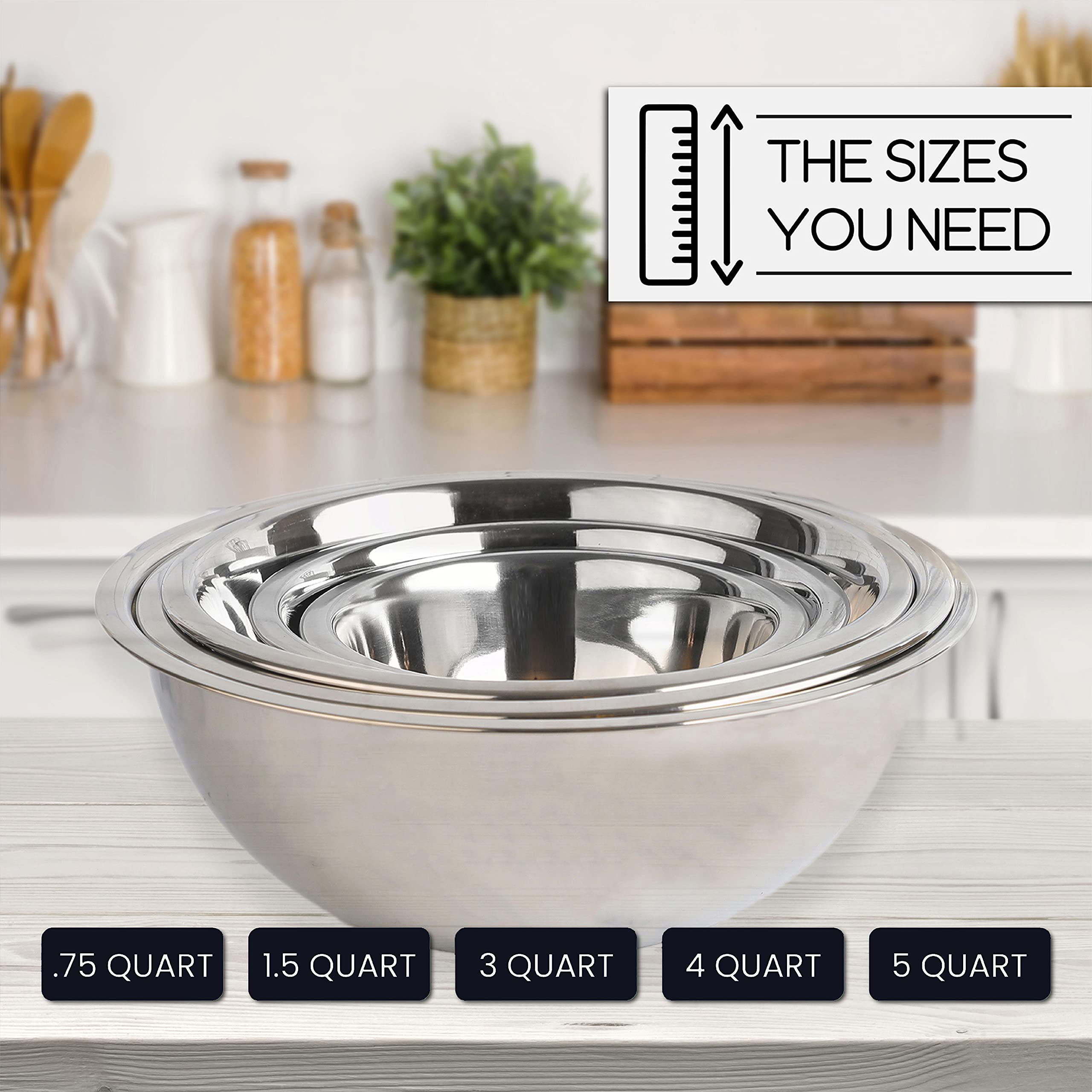 Meal Prep Stainless Steel Mixing Bowls Set, Home, Refrigerator, and Kitchen Food Storage Organizers | Ecofriendly, Reusable, Heavy Duty By WHYSKO
