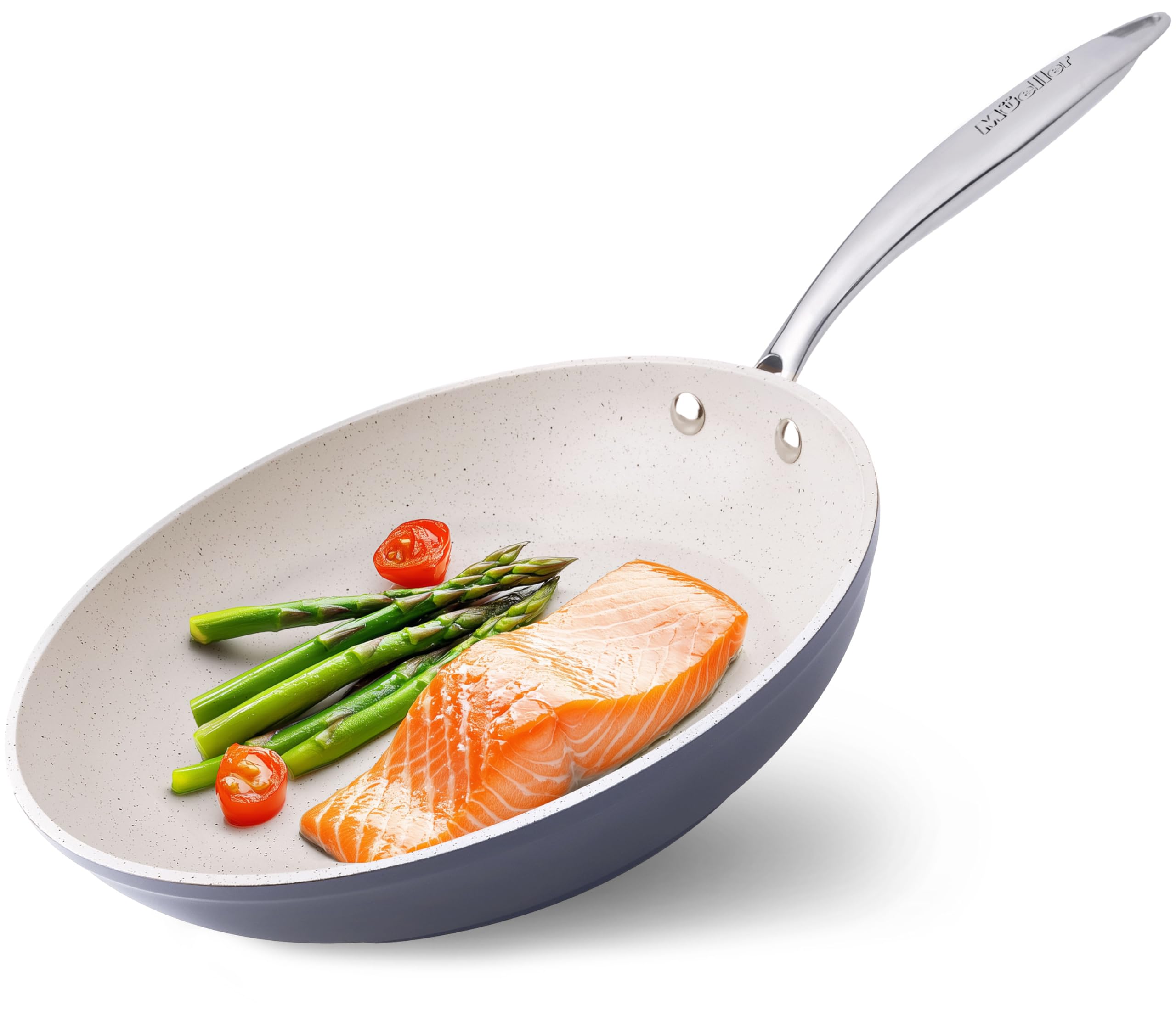 Mueller 8-Inch Non Stick Frying Pans, No PFOA or APEO, Heavy Duty German Stone Coating Cookware, Aluminum Body, EverCool Stainless Steel Handle,L. Grey
