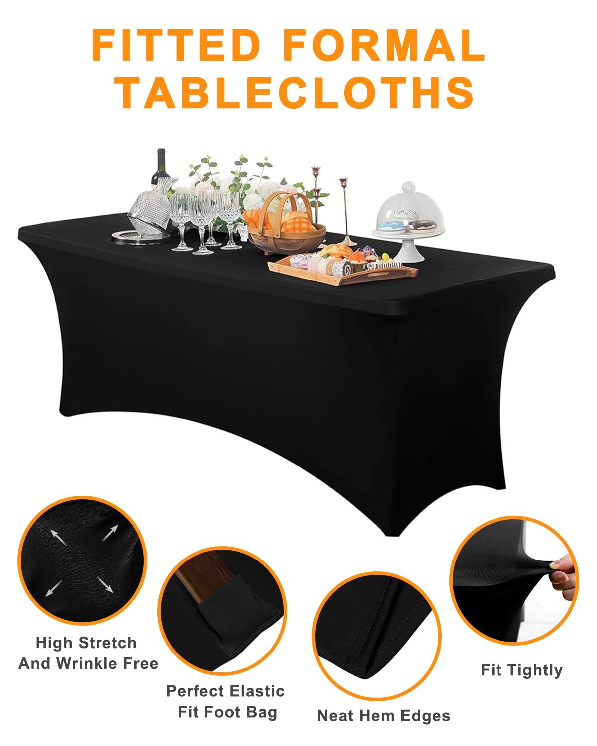 SEPARO - 2Pack, 6FT Spandex Table Cover Fitted Rectangular Tablecloth Stretchable Fabric Lycra Tablecloth 6 ft Wrinkle-Free for Party Dj Tradeshows Banquet Weddings Cocktail, 2 Pcs