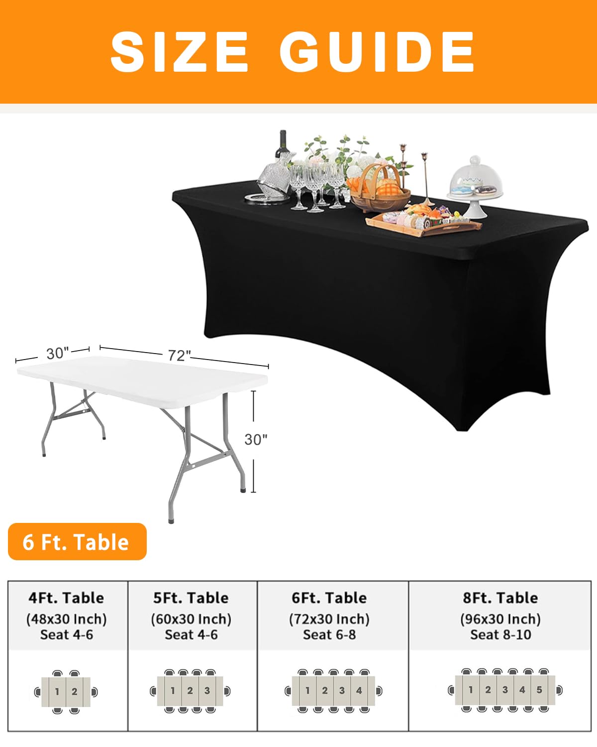 SEPARO - 2Pack, 6FT Spandex Table Cover Fitted Rectangular Tablecloth Stretchable Fabric Lycra Tablecloth 6 ft Wrinkle-Free for Party Dj Tradeshows Banquet Weddings Cocktail, 2 Pcs