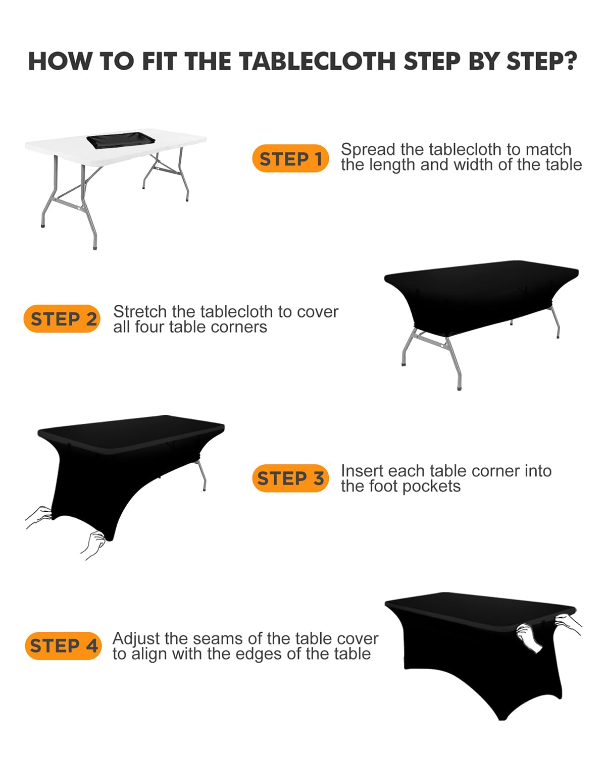 SEPARO - 2Pack, 6FT Spandex Table Cover Fitted Rectangular Tablecloth Stretchable Fabric Lycra Tablecloth 6 ft Wrinkle-Free for Party Dj Tradeshows Banquet Weddings Cocktail, 2 Pcs