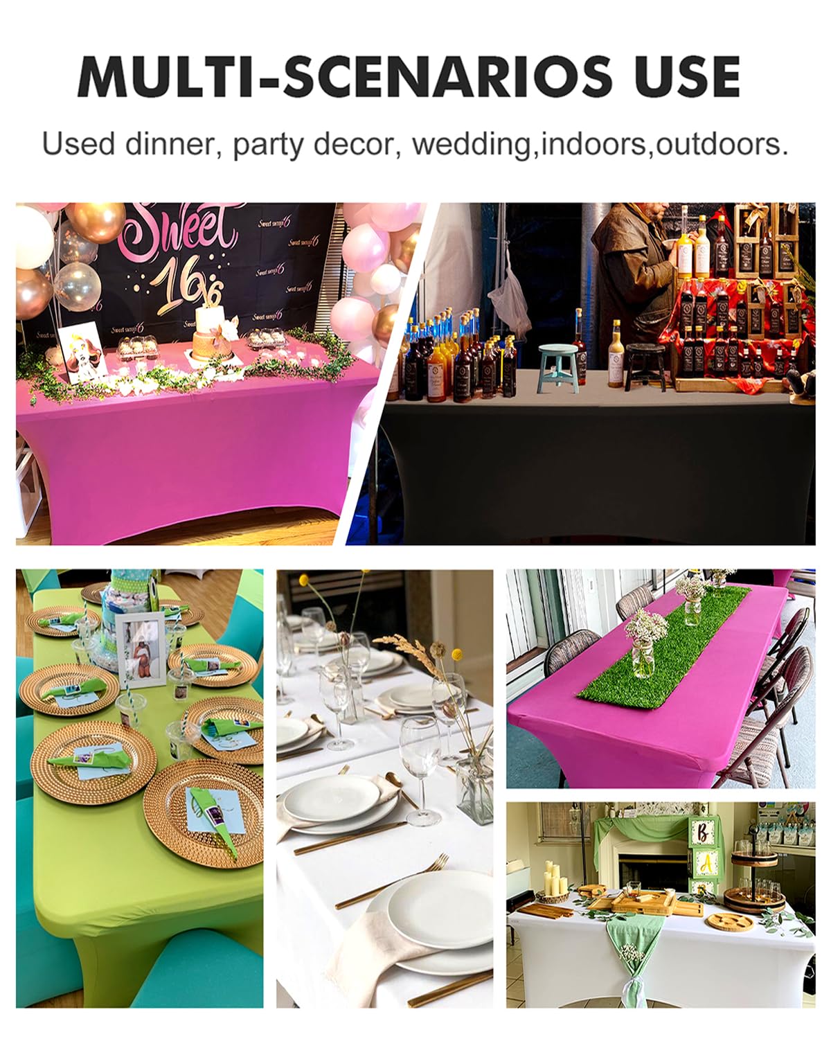 SEPARO - 2Pack, 6FT Spandex Table Cover Fitted Rectangular Tablecloth Stretchable Fabric Lycra Tablecloth 6 ft Wrinkle-Free for Party Dj Tradeshows Banquet Weddings Cocktail, 2 Pcs