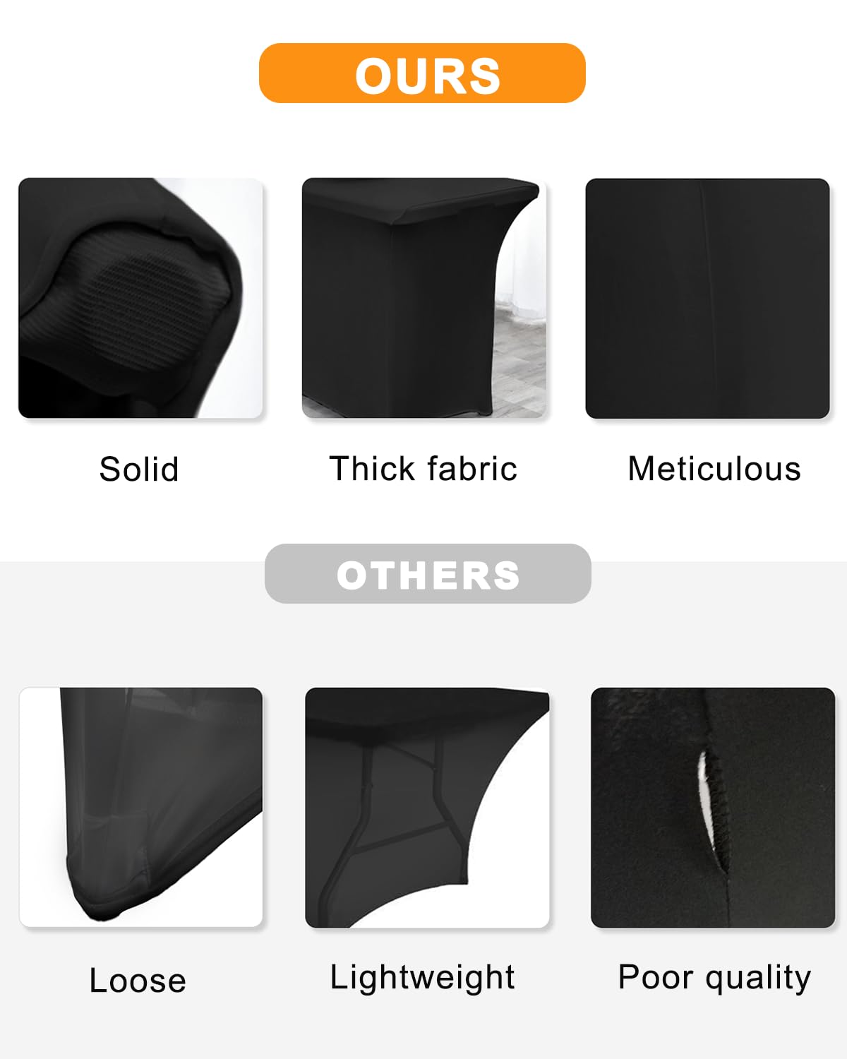 SEPARO - 2Pack, 6FT Spandex Table Cover Fitted Rectangular Tablecloth Stretchable Fabric Lycra Tablecloth 6 ft Wrinkle-Free for Party Dj Tradeshows Banquet Weddings Cocktail, 2 Pcs