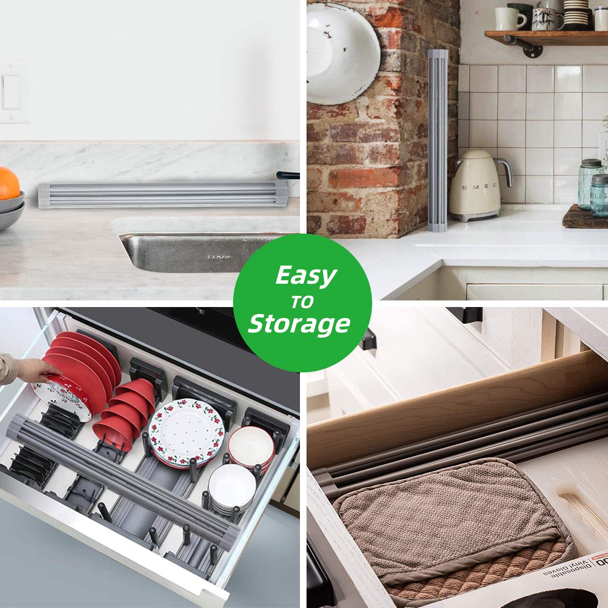 Wizdays Roll Up Dish Drying Rack Kitchen Sink, 17"x13" Foldable Food Safe Grade Silicone Wrapped Stainless Steel Dish Drying Rack, Space Saver, Easy to Use, Clean & Store