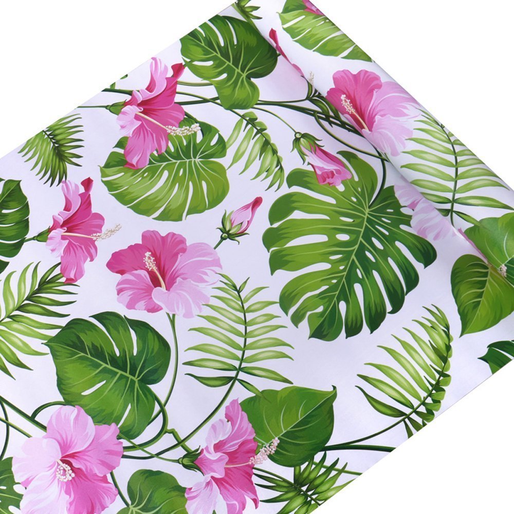 HOYOYO 17.8 x 78 Inches Self-Adhesive Shelf Liner, Self-Adhesive Shelf Liner Dresser Drawer Paper Wall Sticket Home Decoration, Hawaii Flower Style
