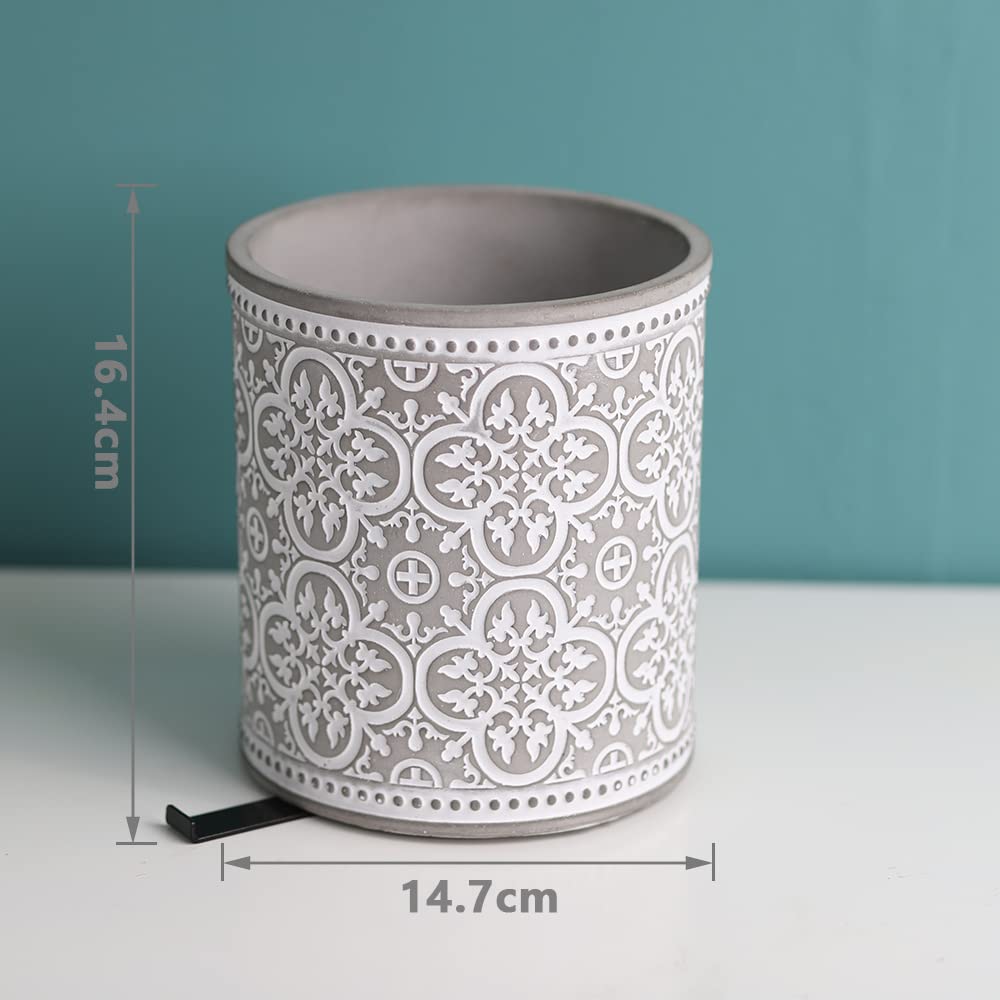 Farmhouse Kitchen Cooking Utensil Holders | Fine Embossed Cement Utensils Crock | Cement Utensil Container Kitchenware Flatware Organizer Decor Utensils Caddy (Pattern 1)