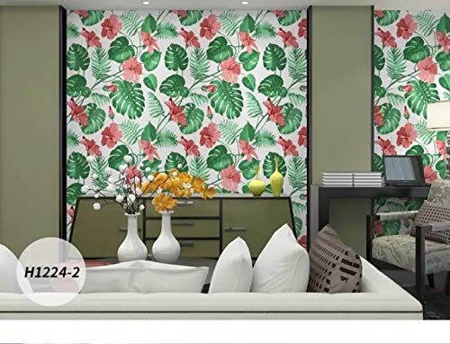 HOYOYO 17.8 x 78 Inches Self-Adhesive Shelf Liner, Self-Adhesive Shelf Liner Dresser Drawer Paper Wall Sticket Home Decoration, Hawaii Flower Style