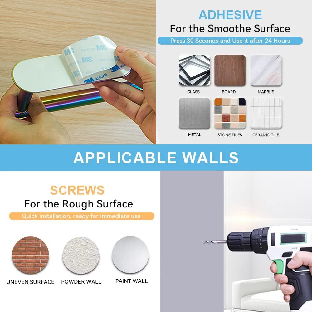 Paper Towel Holder Under Cabinet, Self-Adhesive or Drilling Rainbow Paper Towel Rack Wall Mount, SUS304 Stainless Steel Paper Towels Roll for Kitchen, Pantry, Sink, Bathroom