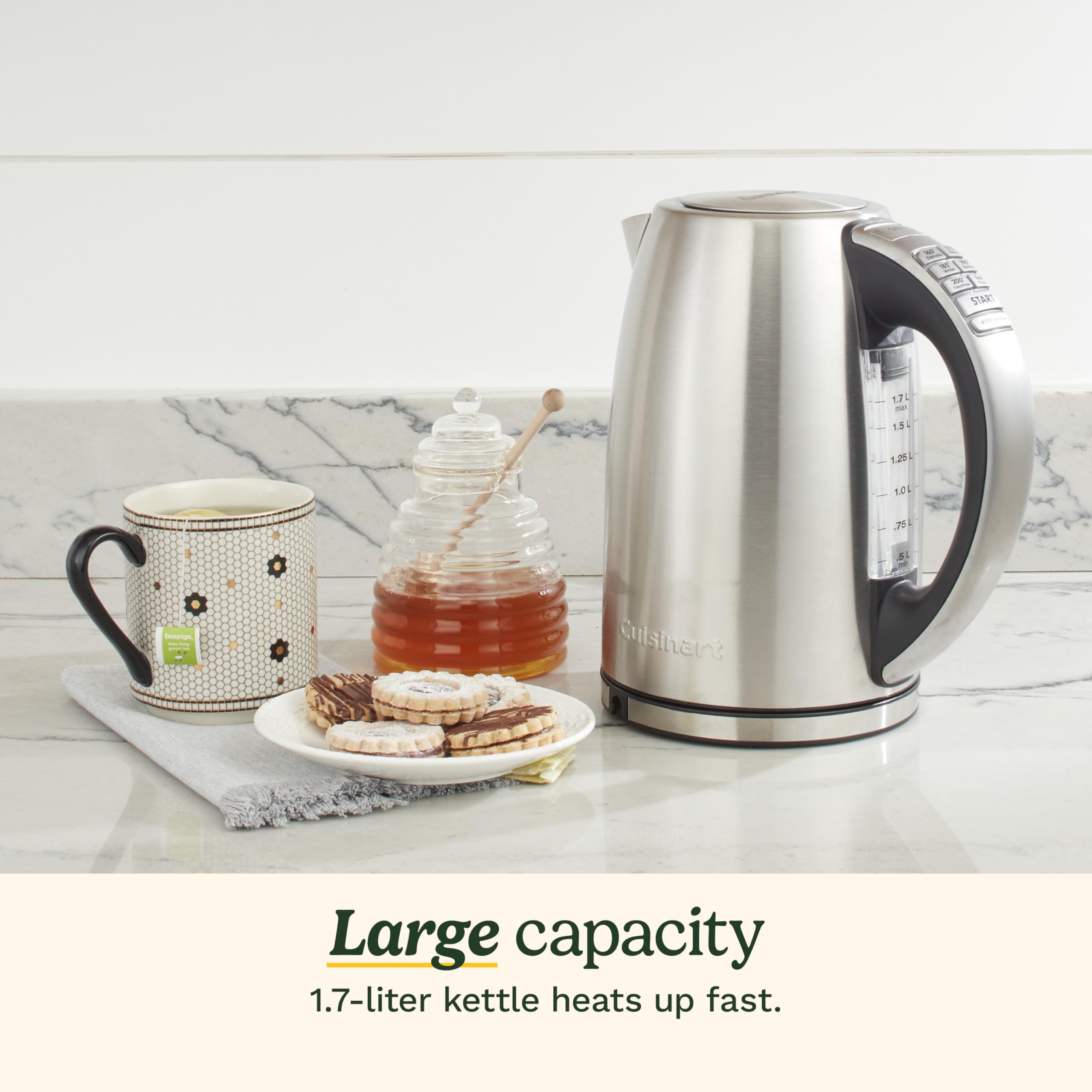 Electric Kettle by Cuisinart, 1.7-Liter Capacity, Cordless 1500-Watts for Fast Heat Up, Stay Cool Non-Slip Handle, Stainless Steel, CPK-17P1