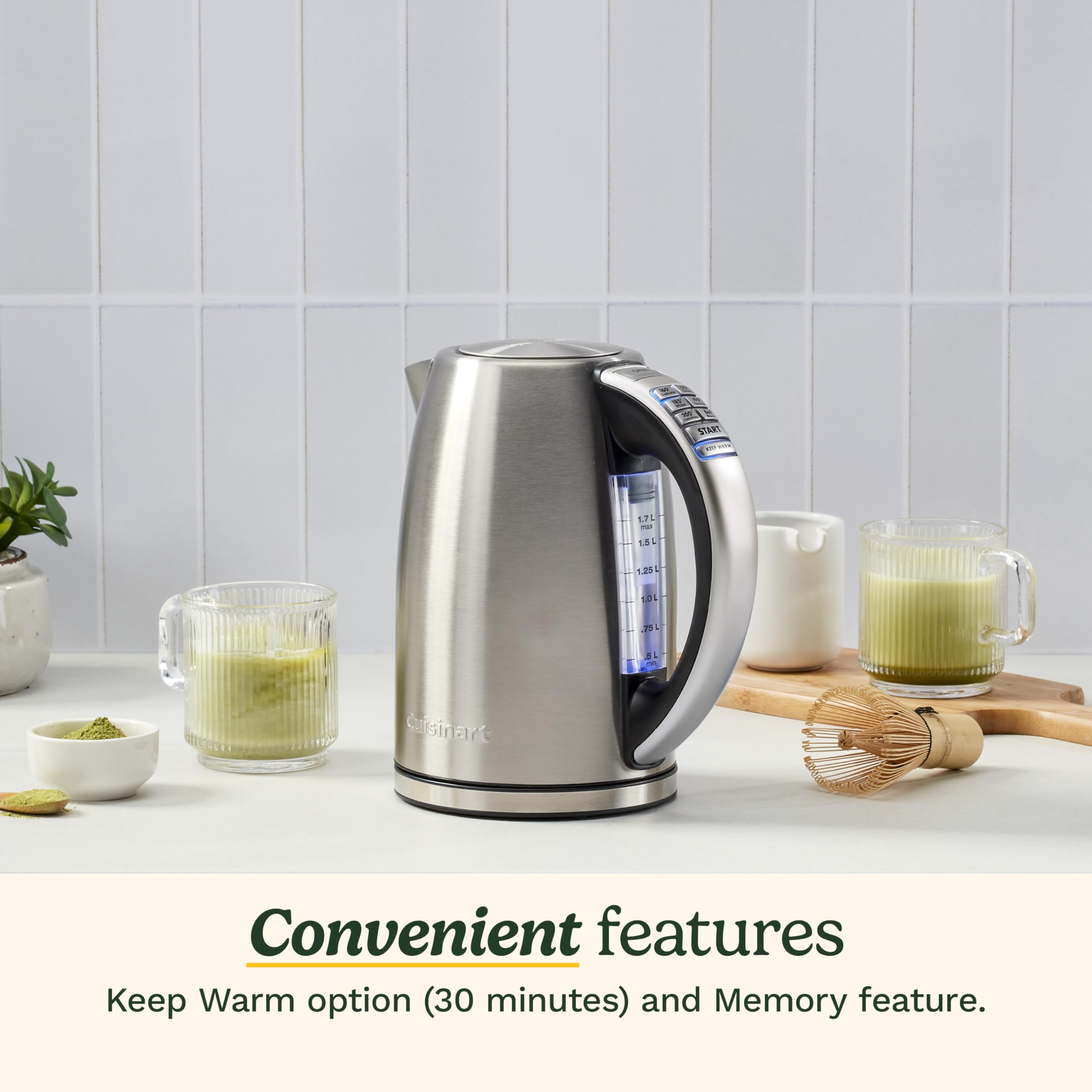 Electric Kettle by Cuisinart, 1.7-Liter Capacity, Cordless 1500-Watts for Fast Heat Up, Stay Cool Non-Slip Handle, Stainless Steel, CPK-17P1