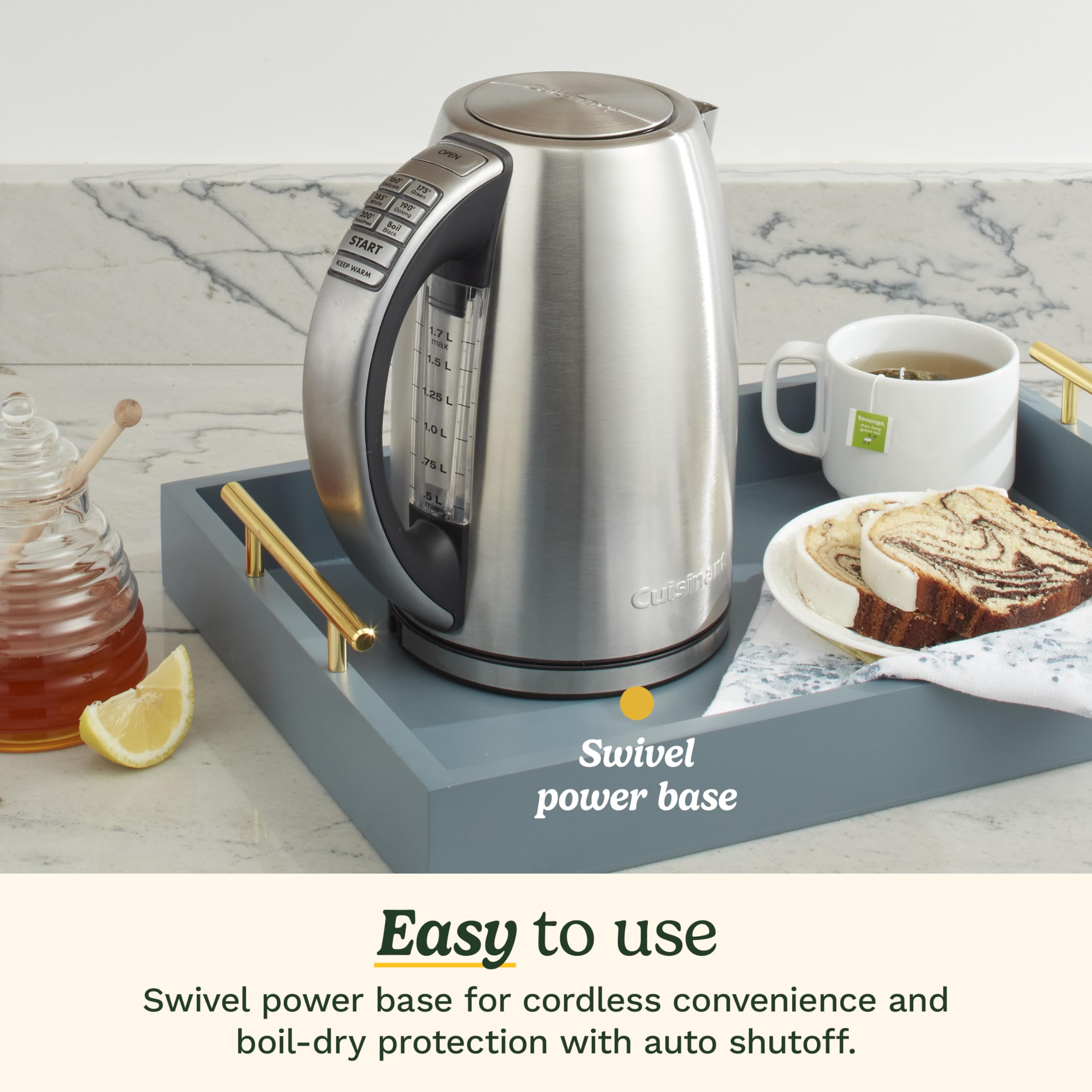 Electric Kettle by Cuisinart, 1.7-Liter Capacity, Cordless 1500-Watts for Fast Heat Up, Stay Cool Non-Slip Handle, Stainless Steel, CPK-17P1