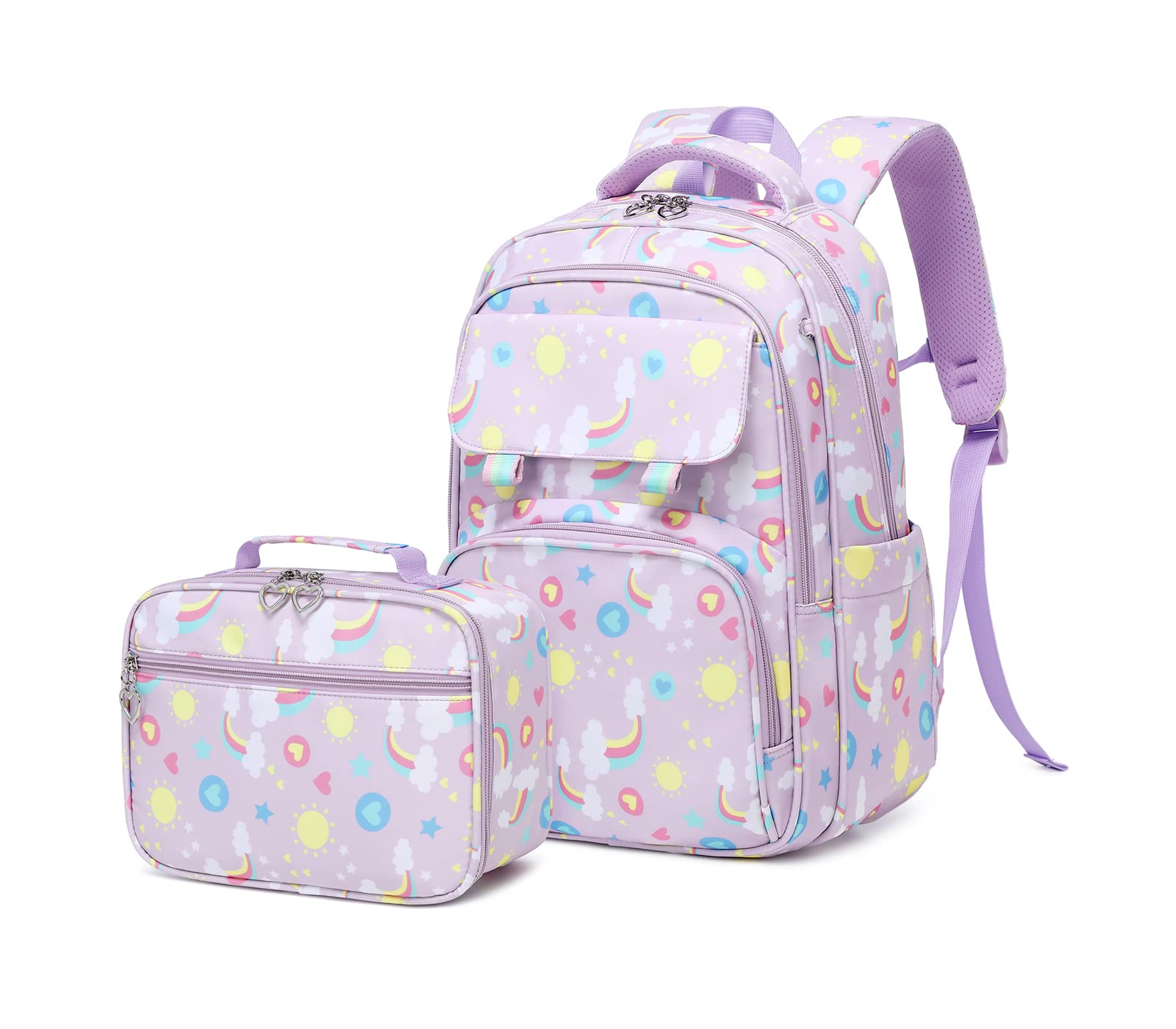 Rainbow Backpack Set with Lunch Bag Bookbag for Girls 2pcs SchoolBag for Preschool Kindergarten Toddler Kids School Backpack
