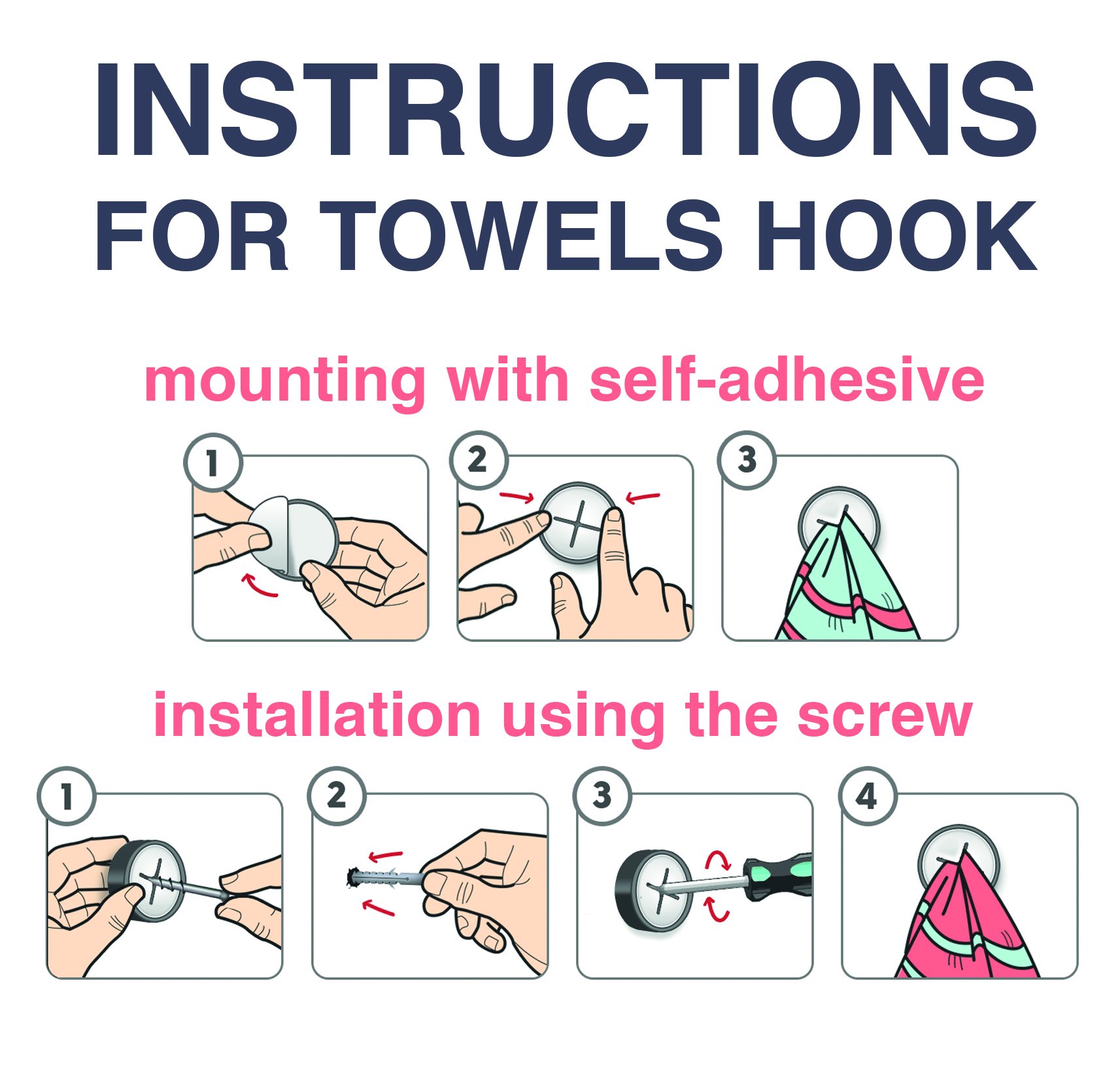 Kitchen Towel Hooks β Set of 2 self Adhesive Towel Hook β Premium Chrome Finish & Easy Installation β Firmly Holds Towel Without Tearing β Ideal as Bathroom, Shower or Outdoor Towel Holders