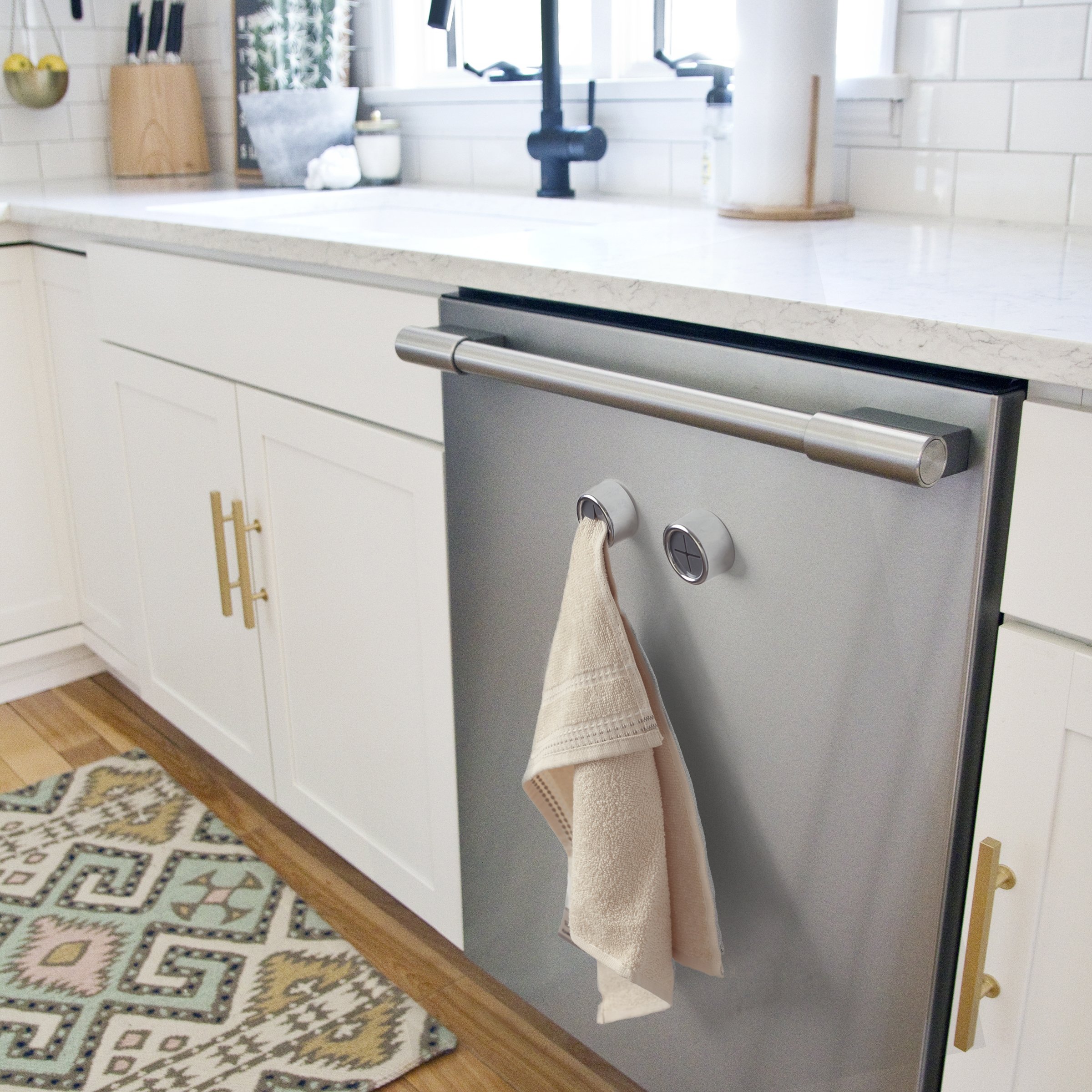 Kitchen Towel Hooks β Set of 2 self Adhesive Towel Hook β Premium Chrome Finish & Easy Installation β Firmly Holds Towel Without Tearing β Ideal as Bathroom, Shower or Outdoor Towel Holders