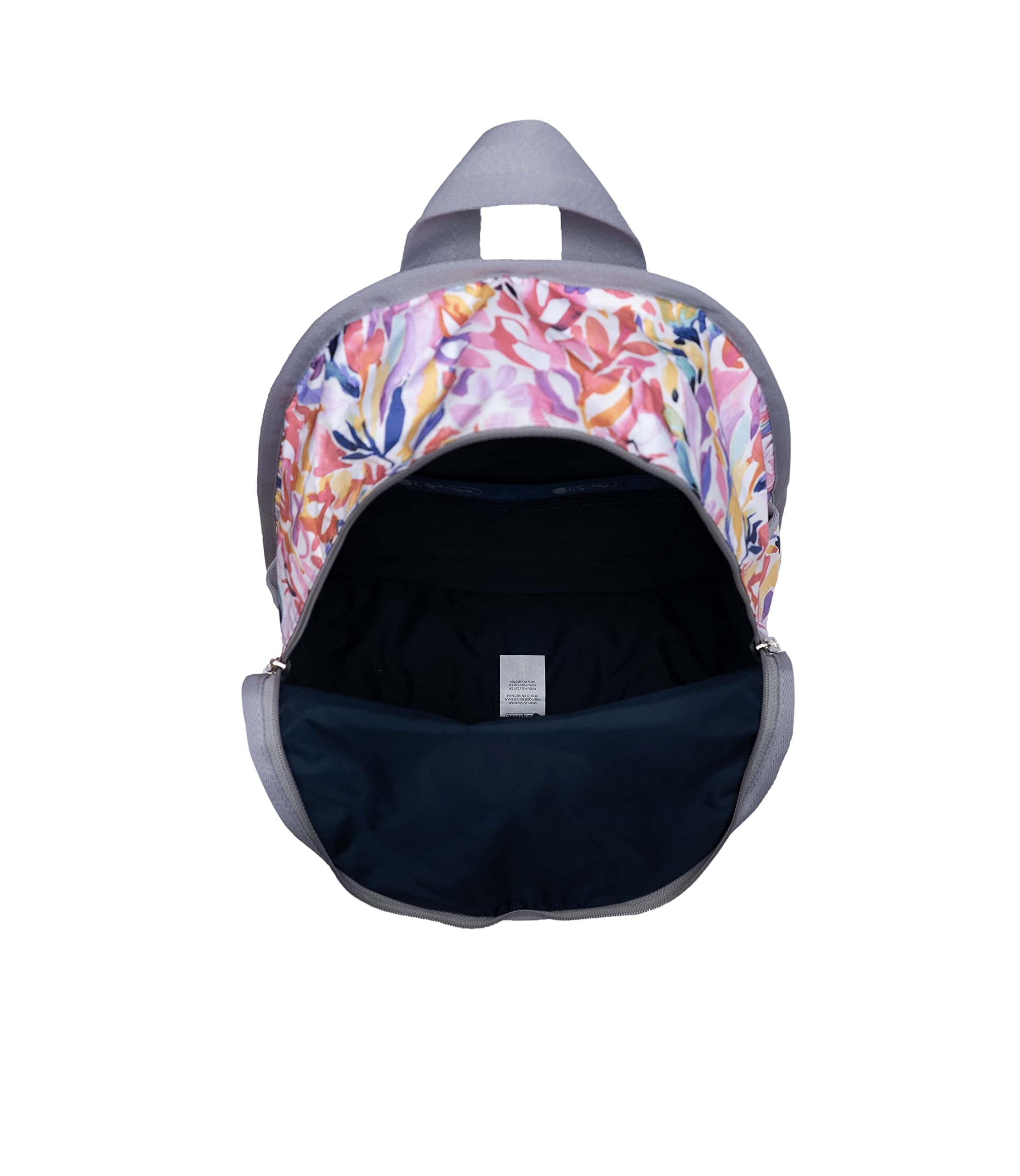 LeSportsac Botanical Burst Basic Backpack/Rucksack, Style 7812/Color F972, Abstract Watercolor Style Floral, Artfully Arranged in Vibrant Tropical Hues of Purple, Pink, Blue, Yellow