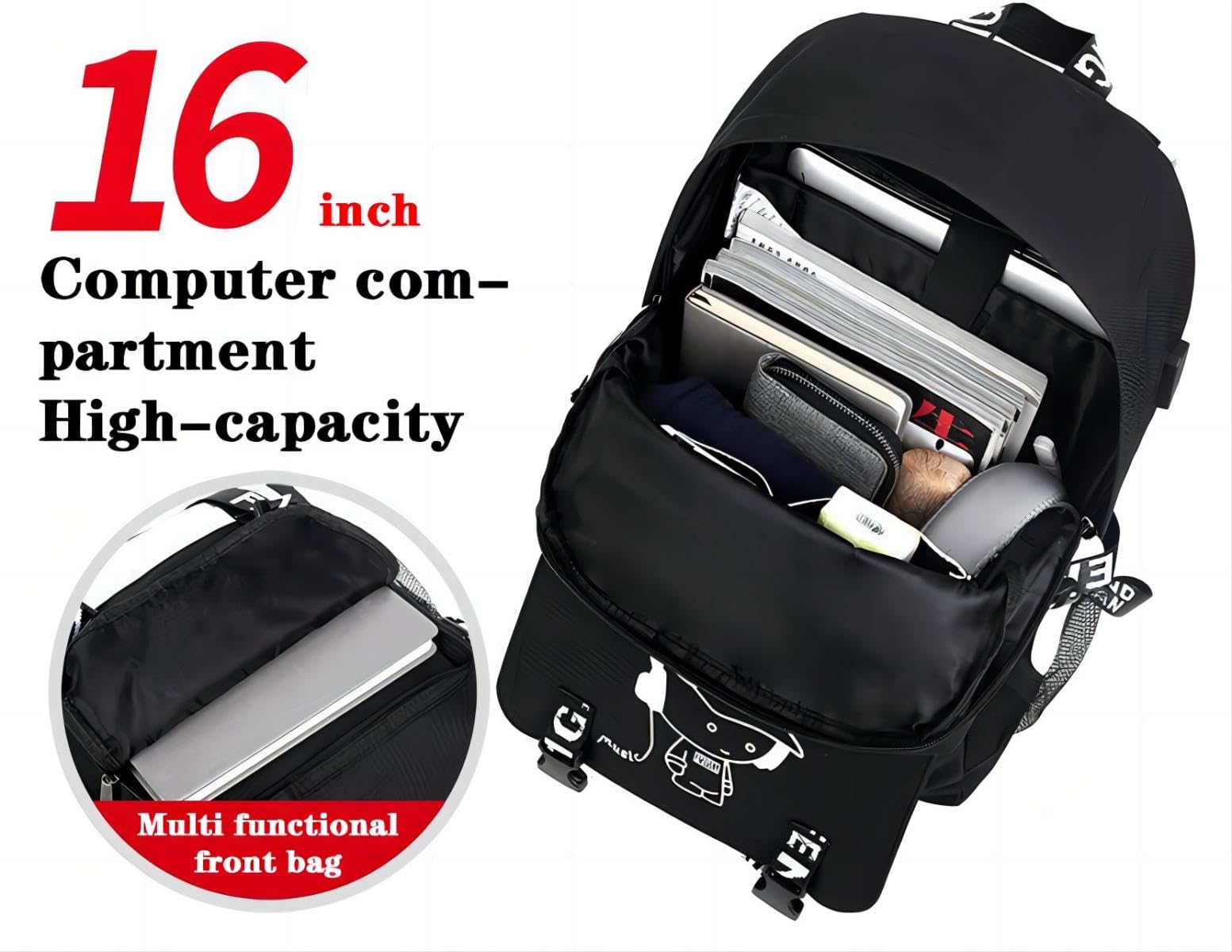 Anime Luminous Astronaut Backpack with USB Charging Port Outdoor Hiking Laptop Bags (6-4PCS)