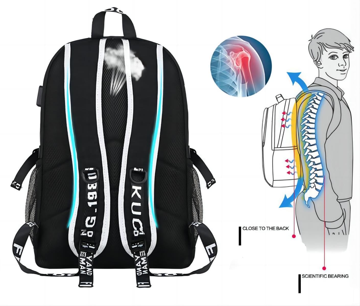 Anime Luminous Astronaut Backpack with USB Charging Port Outdoor Hiking Laptop Bags (6-4PCS)