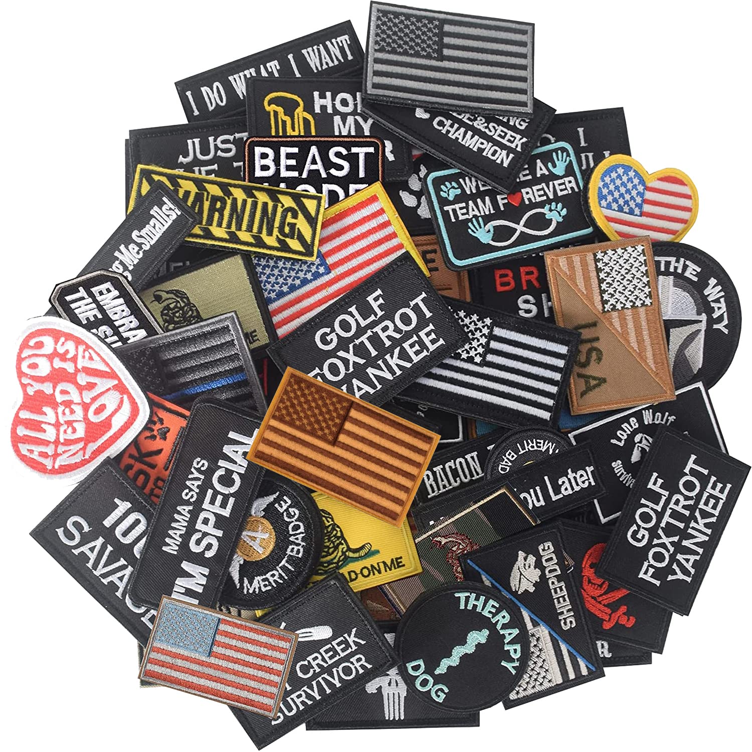 20 Pieces Random Patches Tactical Morale Embroidery Patches, Military Funny Patch Full Embroidered Appliques for Tactical Gear