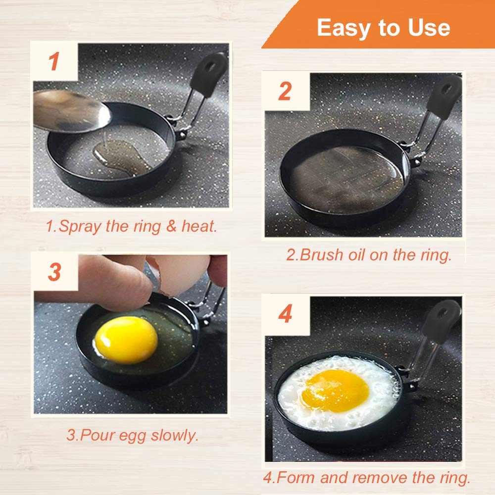 COTEY 3.5" Egg Rings Set of 2 with Silicone Handle, Large Ring for Frying Eggs, Round Mold for English Muffins - Griddle Cooking Shaper for Breakfast