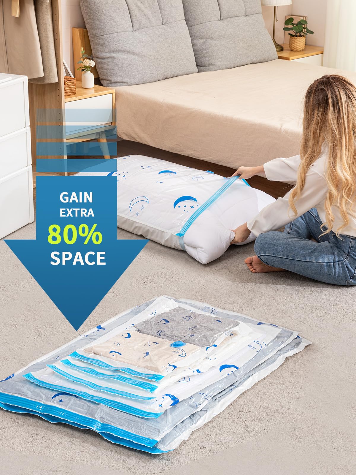 Vacuum Storage Bags with Electric Air Pump, 20 Pack (4 Jumbo, 4 Large, 4 Medium, 4 Small, 4 Roll Up Bags) Space Saver Bag for Clothes, Mattress, Blanket, Duvets, Pillows, Comforters,Travel, Moving