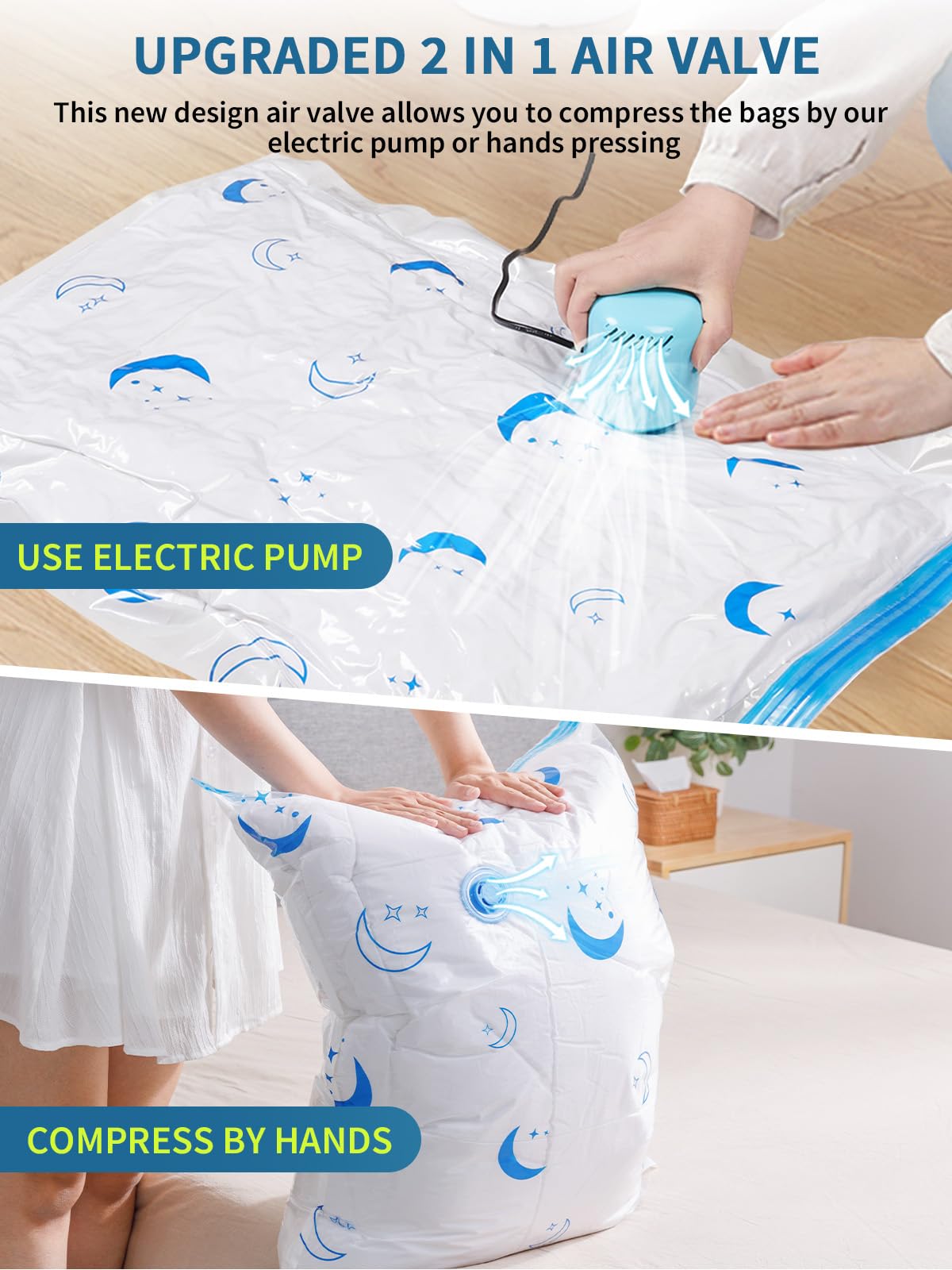 Vacuum Storage Bags with Electric Air Pump, 20 Pack (4 Jumbo, 4 Large, 4 Medium, 4 Small, 4 Roll Up Bags) Space Saver Bag for Clothes, Mattress, Blanket, Duvets, Pillows, Comforters,Travel, Moving