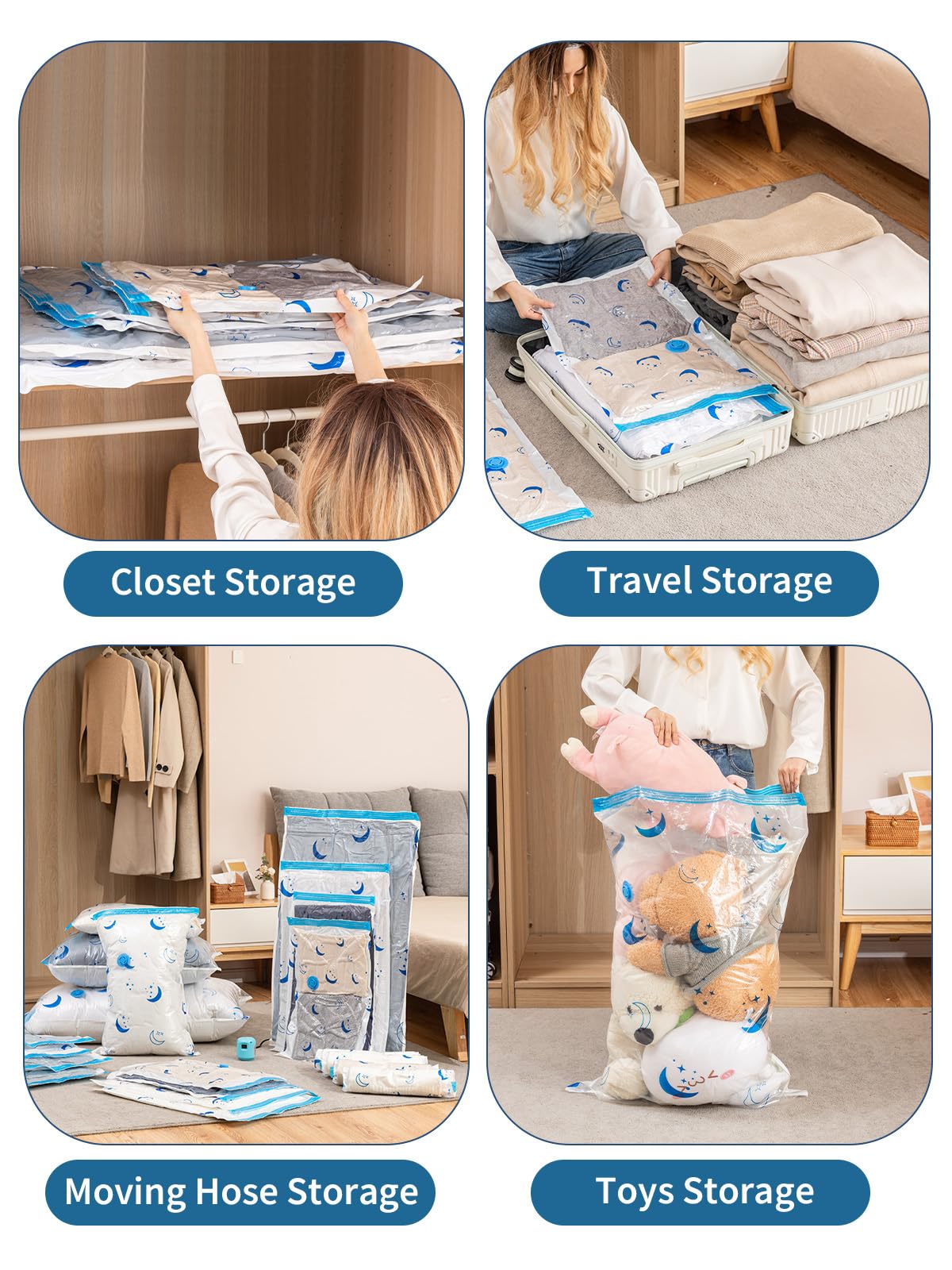 Vacuum Storage Bags with Electric Air Pump, 20 Pack (4 Jumbo, 4 Large, 4 Medium, 4 Small, 4 Roll Up Bags) Space Saver Bag for Clothes, Mattress, Blanket, Duvets, Pillows, Comforters,Travel, Moving