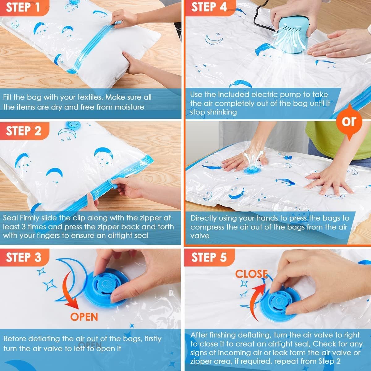 Vacuum Storage Bags with Electric Air Pump, 20 Pack (4 Jumbo, 4 Large, 4 Medium, 4 Small, 4 Roll Up Bags) Space Saver Bag for Clothes, Mattress, Blanket, Duvets, Pillows, Comforters,Travel, Moving