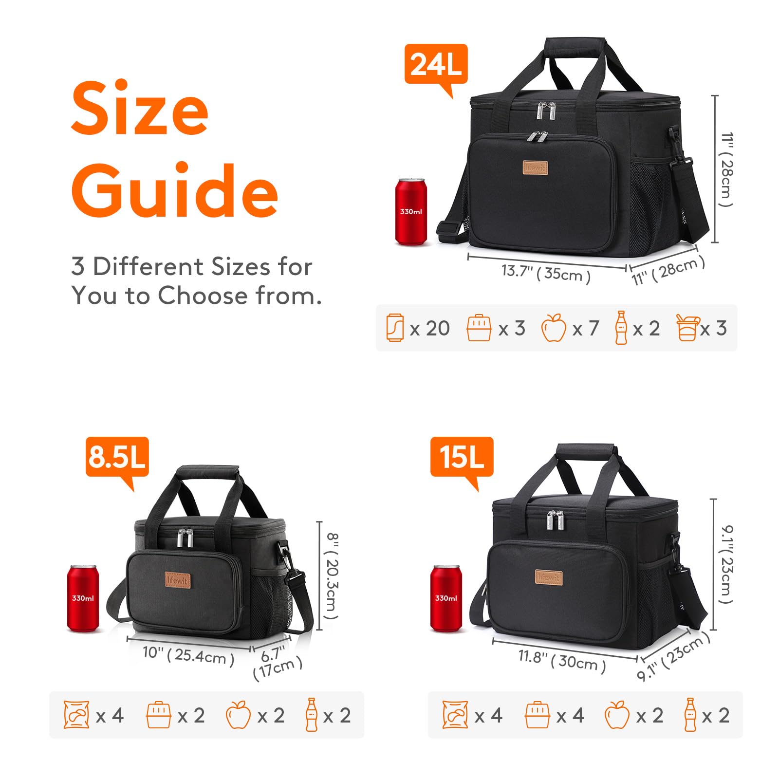 Lifewit Large Lunch Bag 24-Can (15L) Insulated Lunch Box Soft Cooler Cooling Tote for Adult Men Women, Black